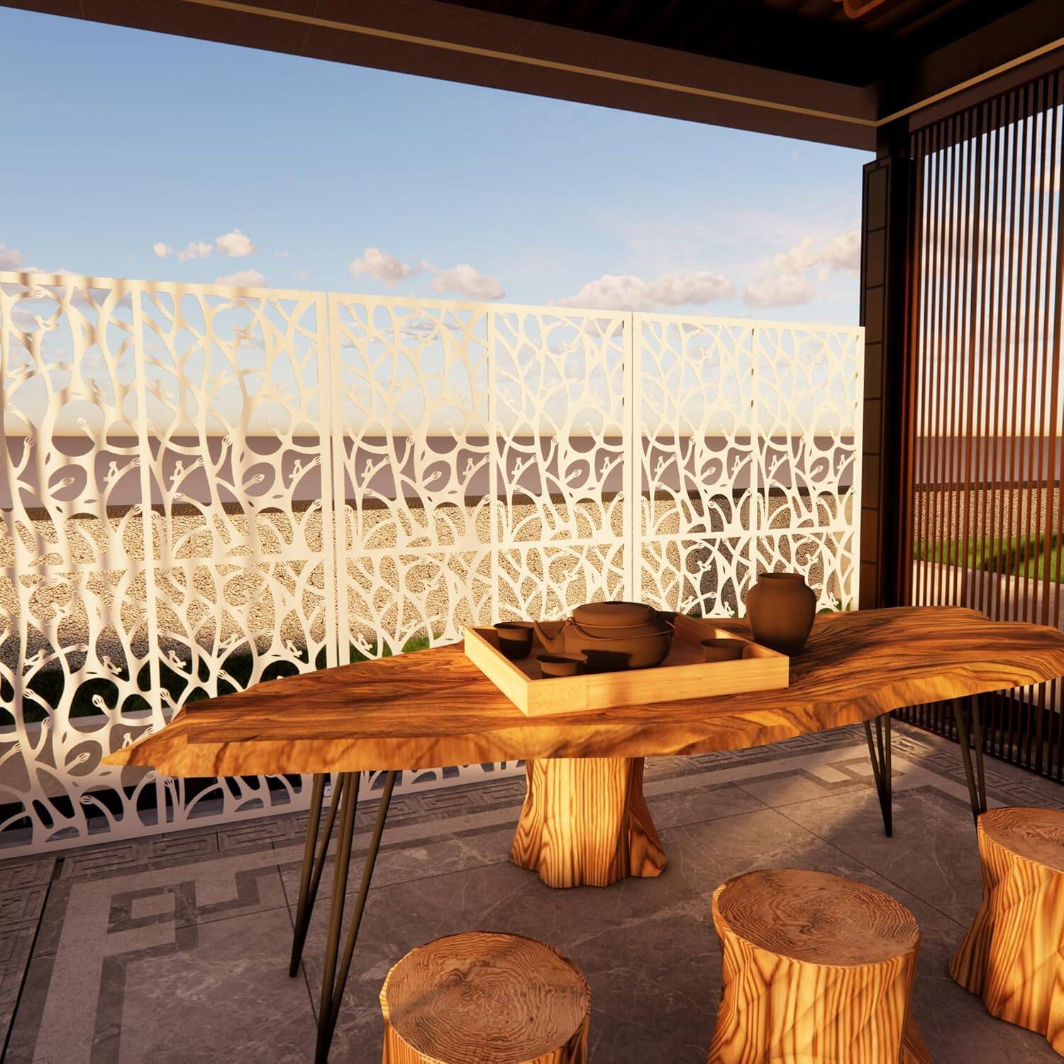 MOOSOO Metal Privacy Fence Screen 72x45.3" – Freestanding Decorative ...