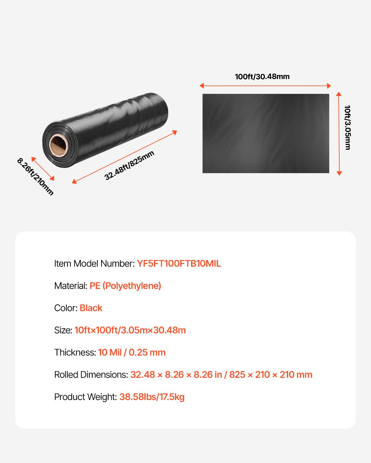 VEVOR 10 Mil Plastic Sheeting Heavy Duty 10' x 100', Thick Plastic ...