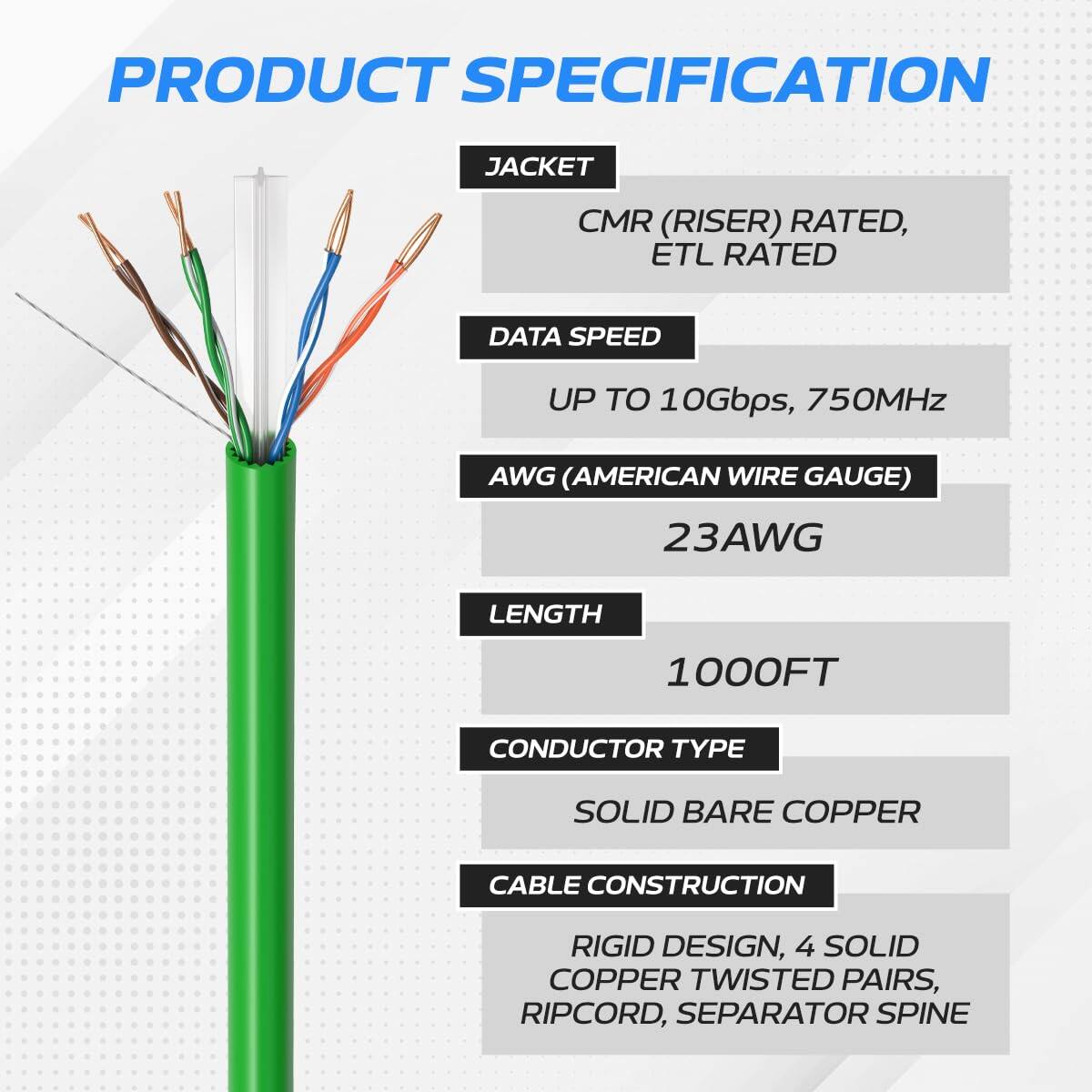 Cables Direct Online Cat6A Ethernet Cable 1000ft Bulk 23AWG Solid Bare ...