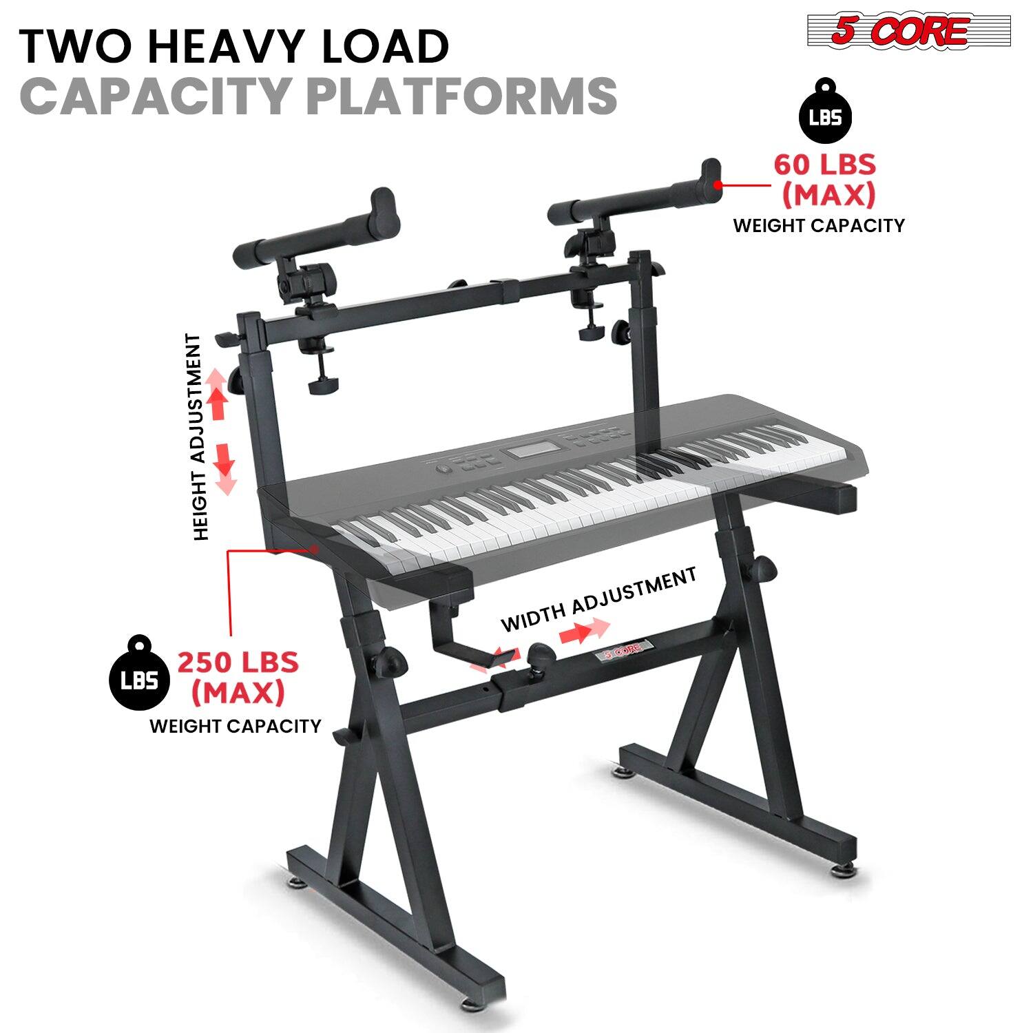 5 CORE Dual Keyboard Stand Z Style Heavy Duty 2 Tier Piano Stands w ...
