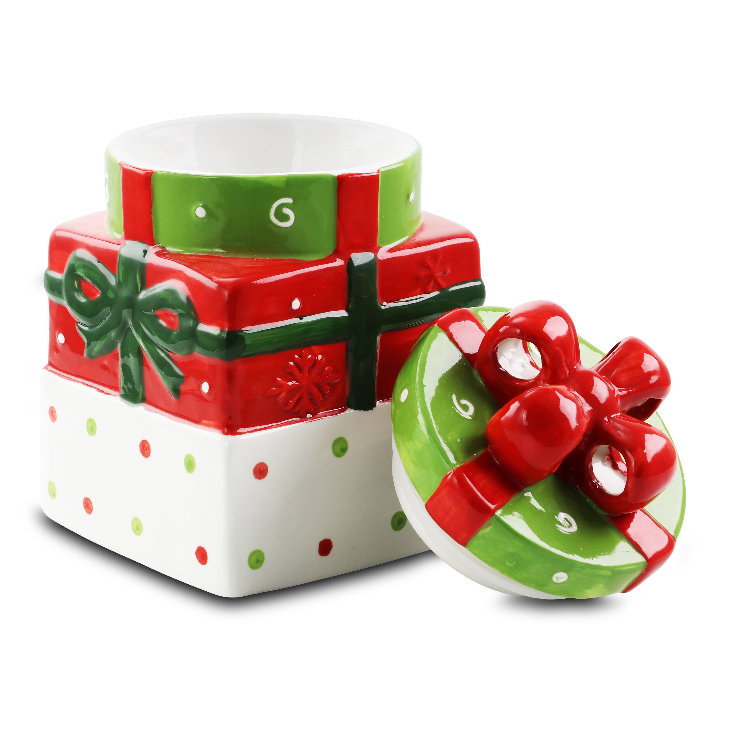 Gibson Home Christmas Estate 7.5 Inch Gift Box Holiday Cookie Jar Multi ...