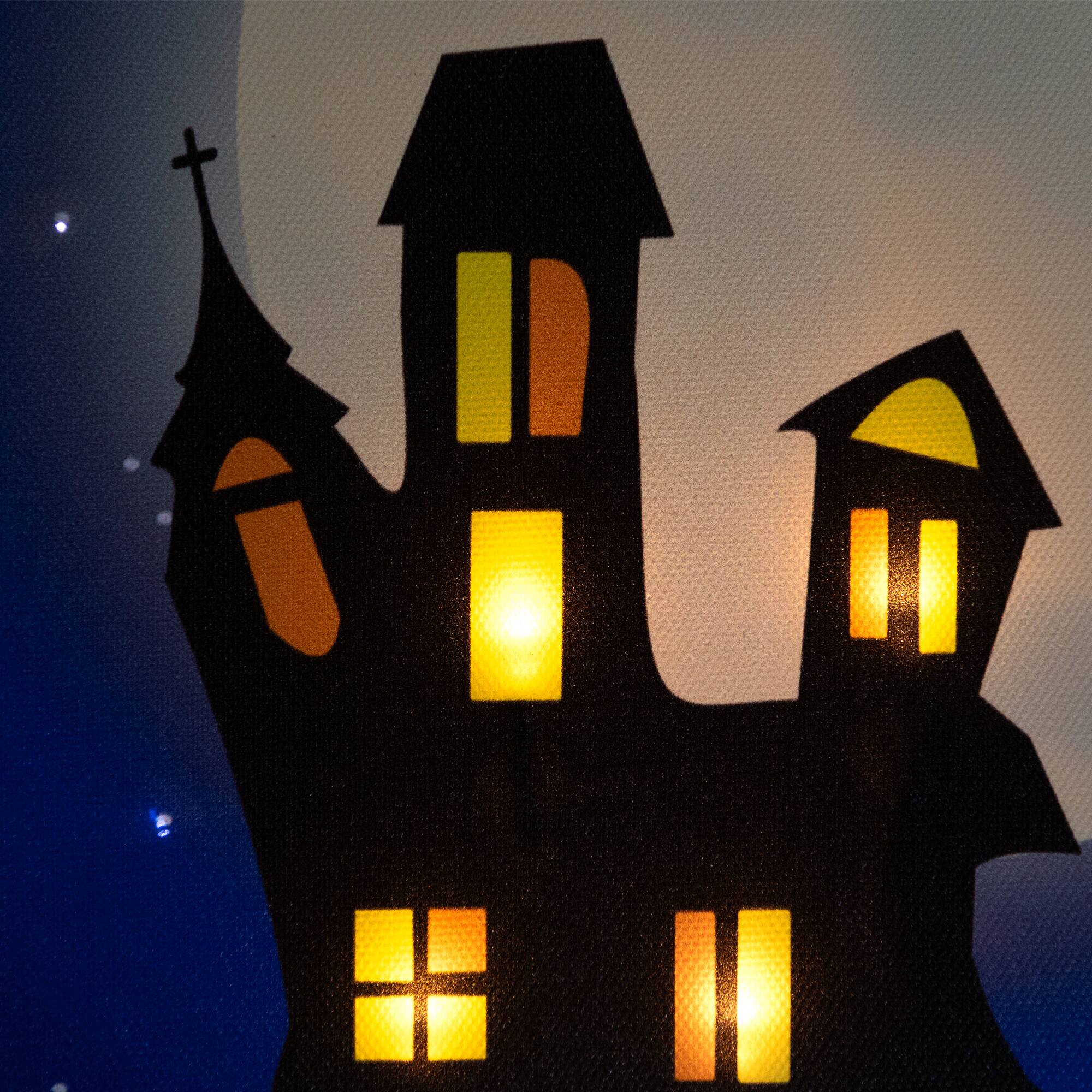Northlight LED Lighted Fiber Optic Witch Flying Over Haunted House ...