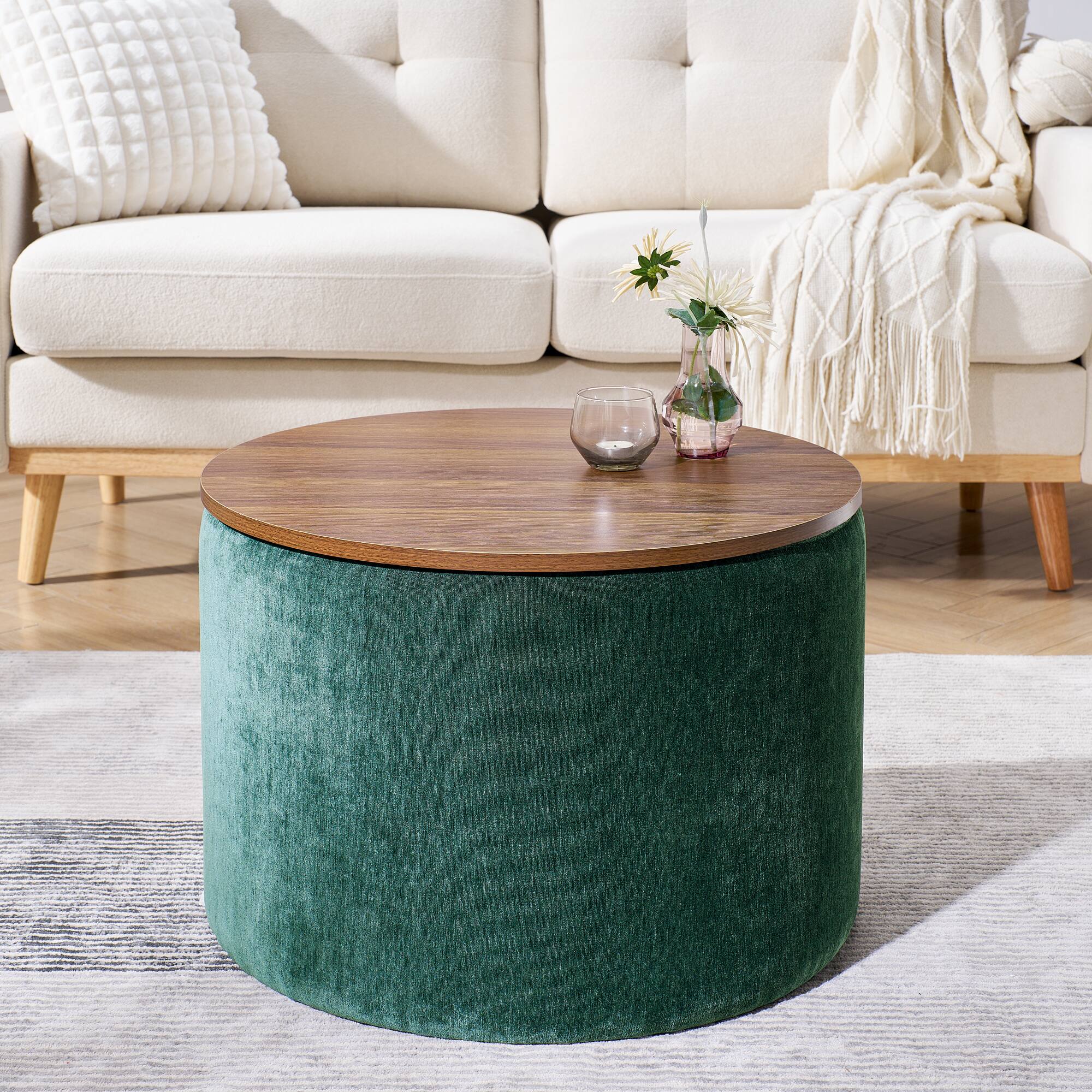 GOODSILO 2 Piece Round Storage Ottoman Set with Hidden Storage and ...