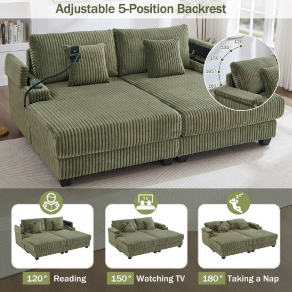 LUCKY ONE 75.5" Modern Chaise Lounge Sofa Loveseat w/ Adjustable ...
