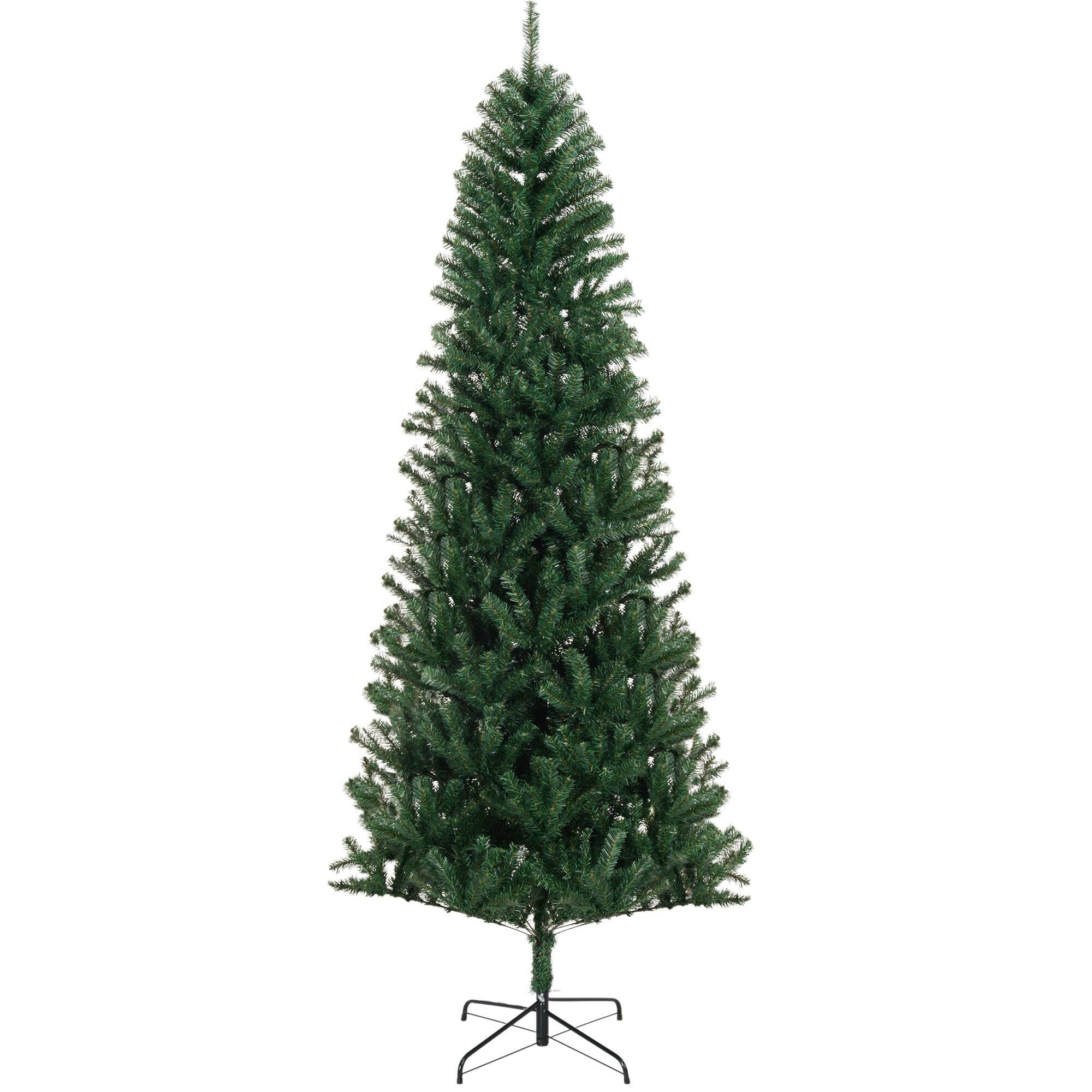 BreeBe 8 ft Tall Unlit Slim Fir Artificial Christmas Tree with ...