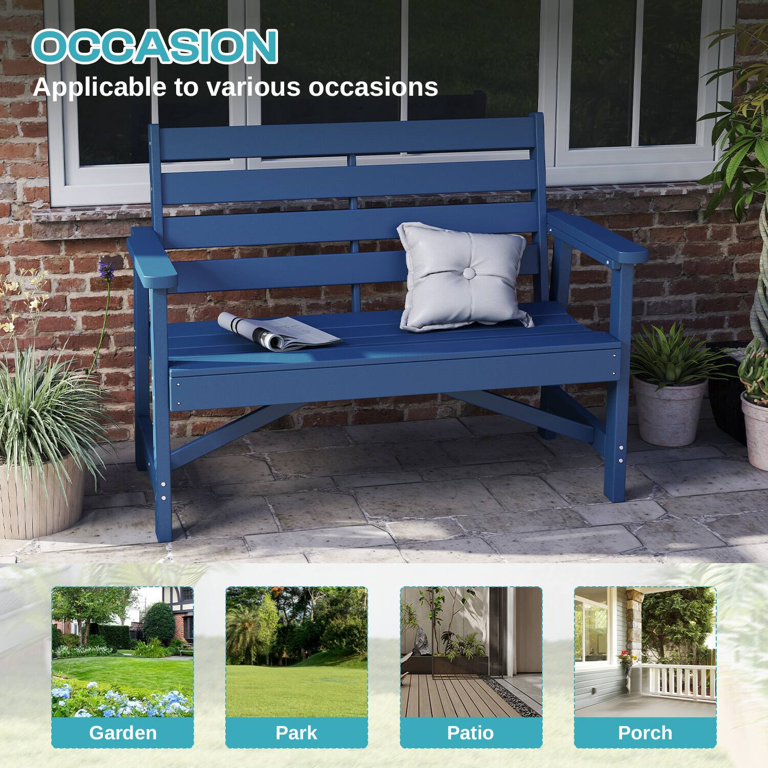 FODINGHILL 51.5" Weatherproof HDPE Outdoor Bench, 2 Person Garden Bench ...