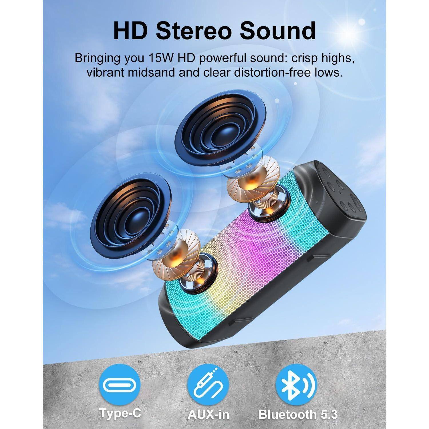 Cozy Serene Light Portable Wireless Sound With Cool Lights Ipx4 Waterproof Tws Pairing Bt5.3 For ...