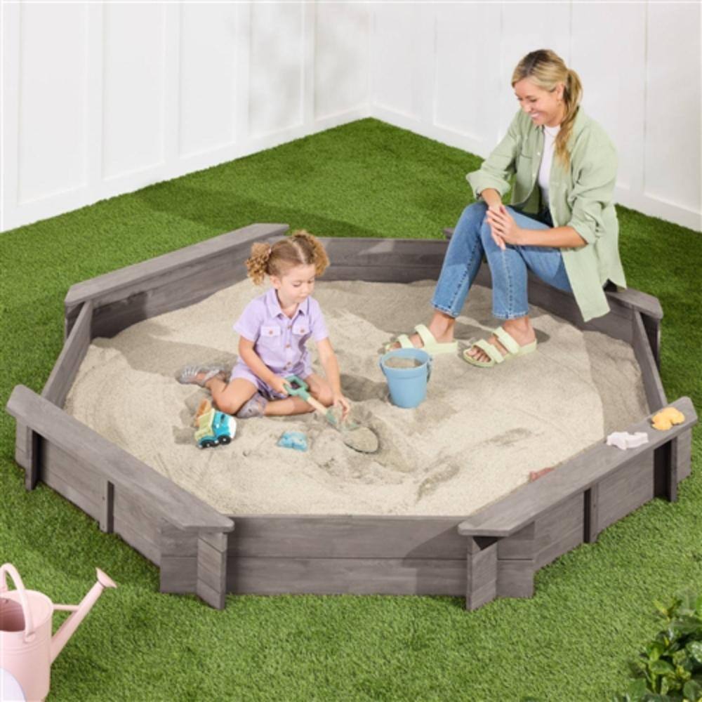 Hivvago Outdoor Kid's Octagonal Sandbox in Grey Wood Finish Gray - Best Buy