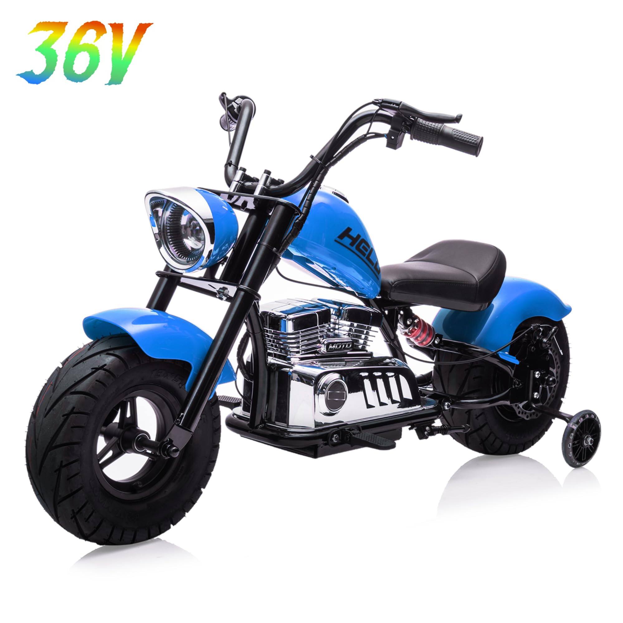 GARVEE Electric Dirt Bike 36V for Teens, 350W Motor, 16.5 MPH, Suspension, Training Wheels Blue ...