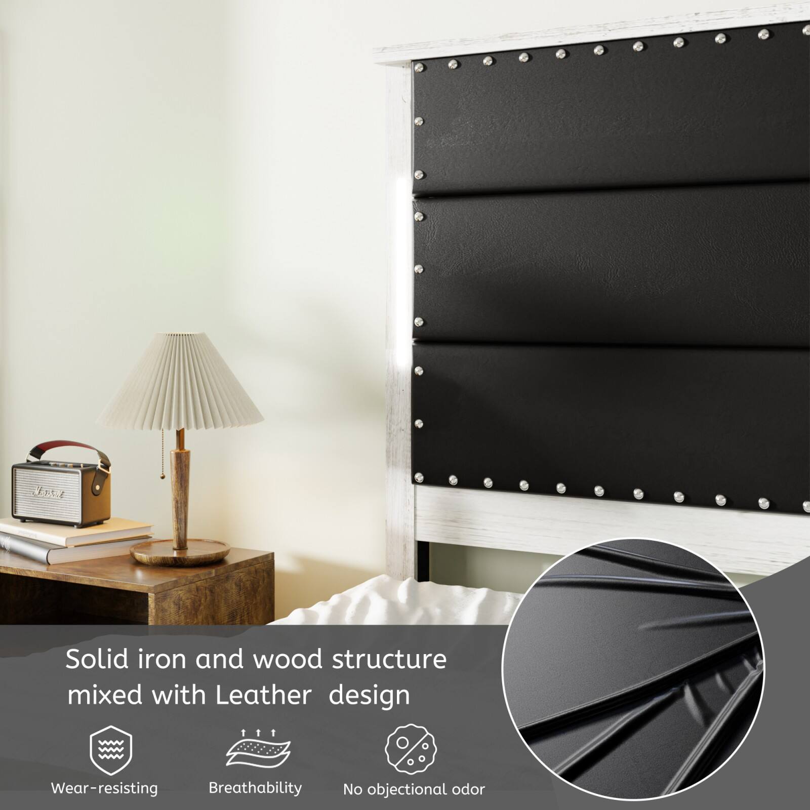 Ecooso King Size Bed Frame with Upholstered Headboard, Charging Station ...