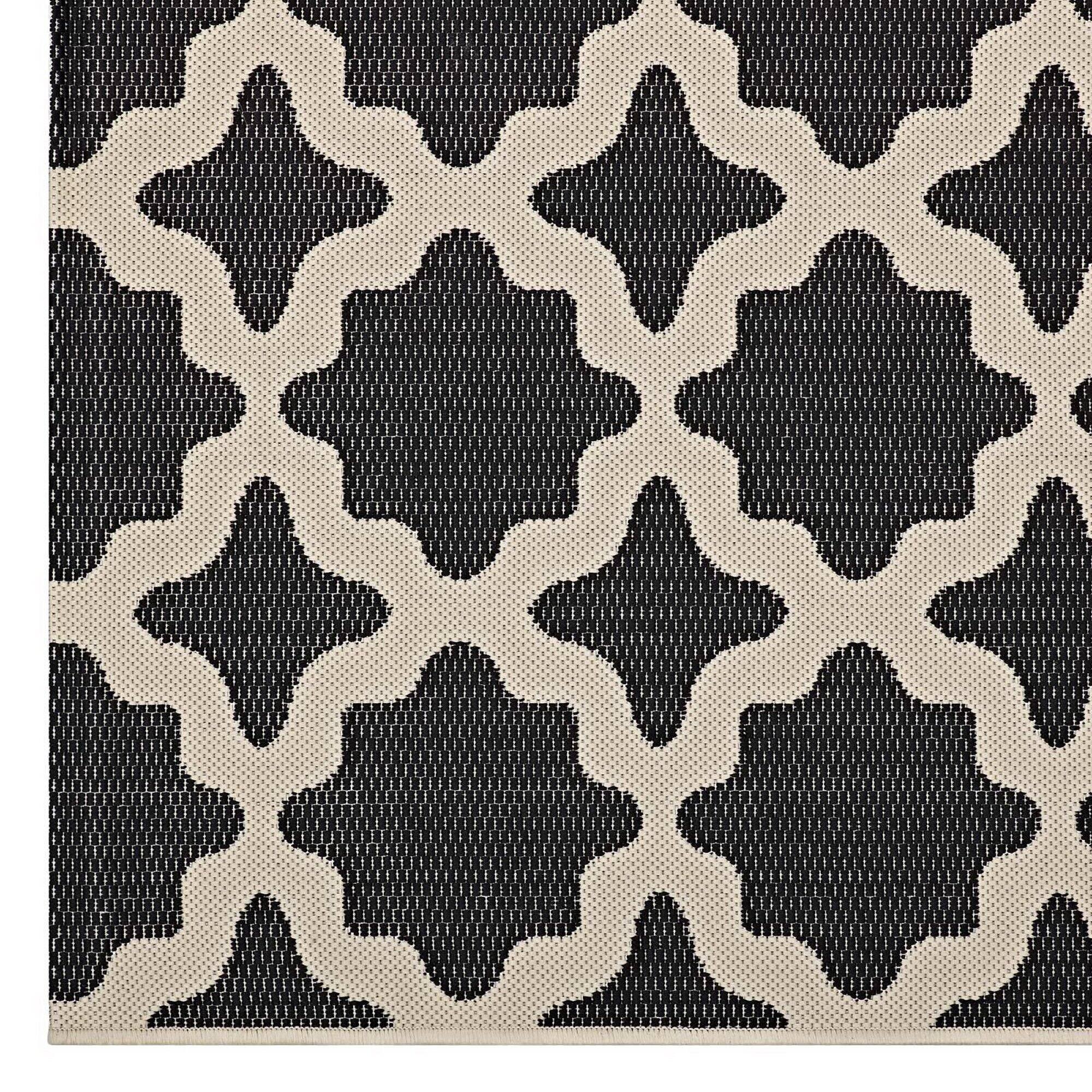 Modway Cerelia Moroccan Trellis Indoor and Outdoor Area Rug Black and ...