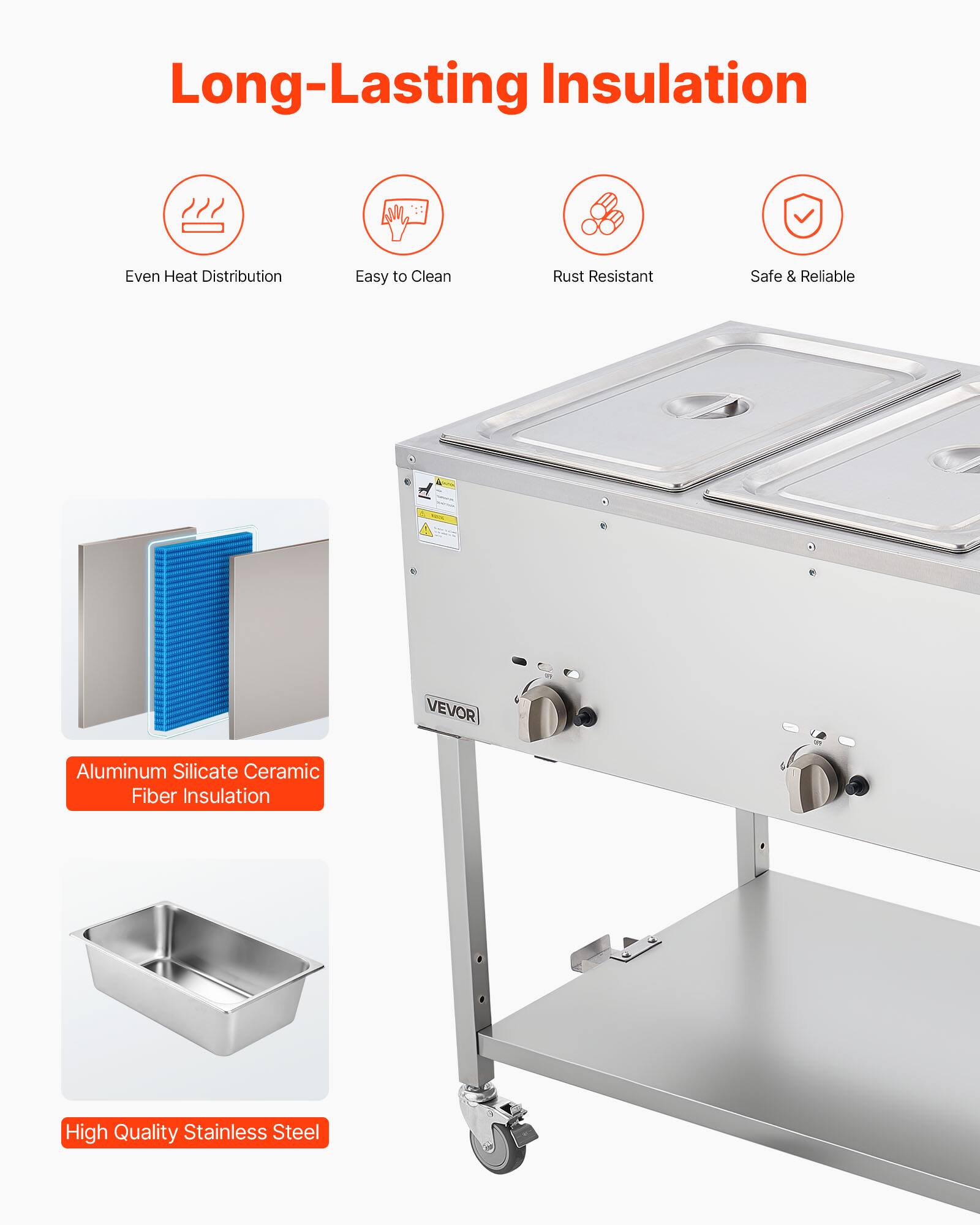 VEVOR 3 Pan Commercial Propane Steam Table, LP Gas Outdoor Soup Warmer ...