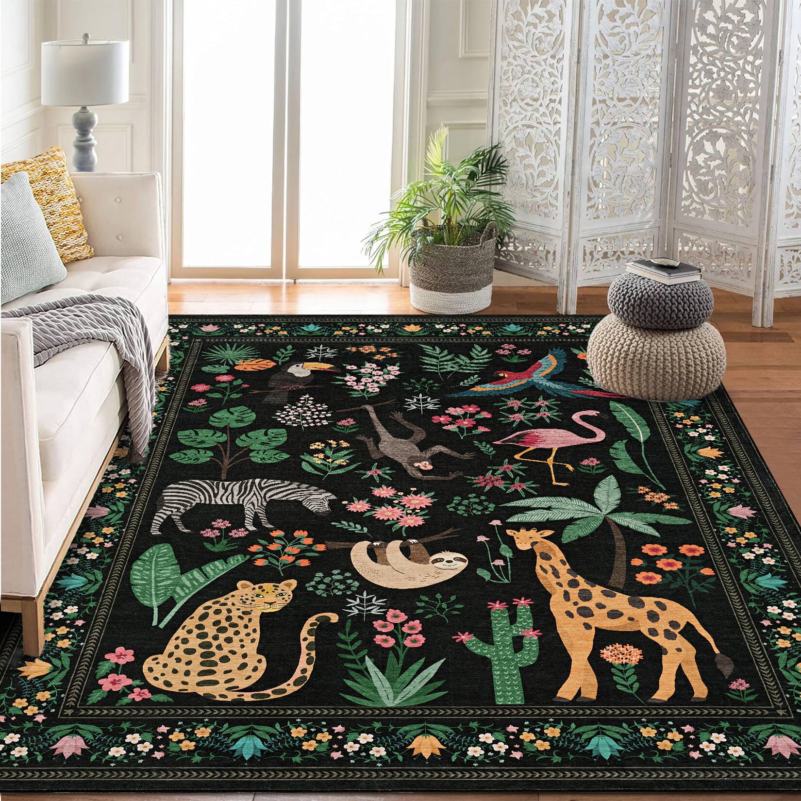 Acekool Washable Animal Bird Area Rugs, Soft Modern Forest Jungel ...