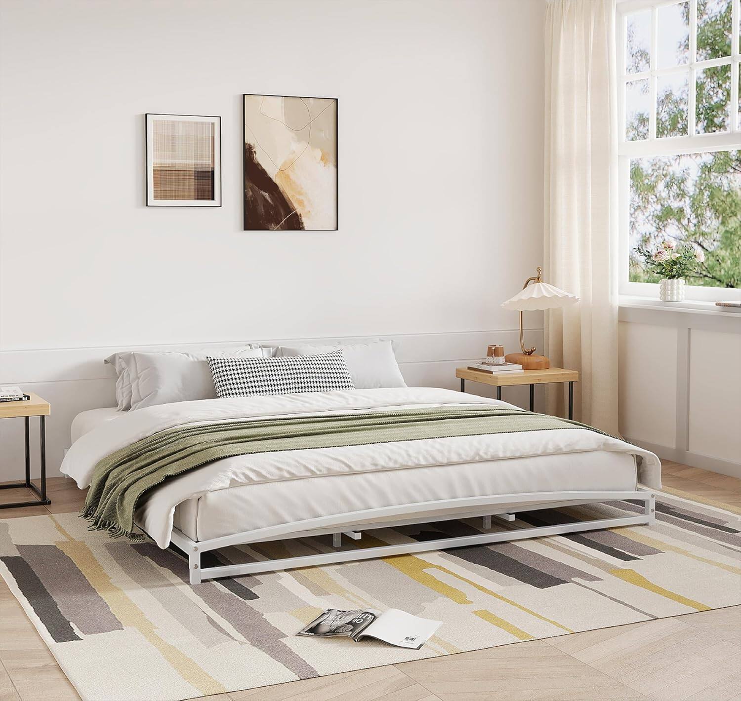 Homhougo King Size Metal Bed Frame,Platform King Bed Frame with Arch ...