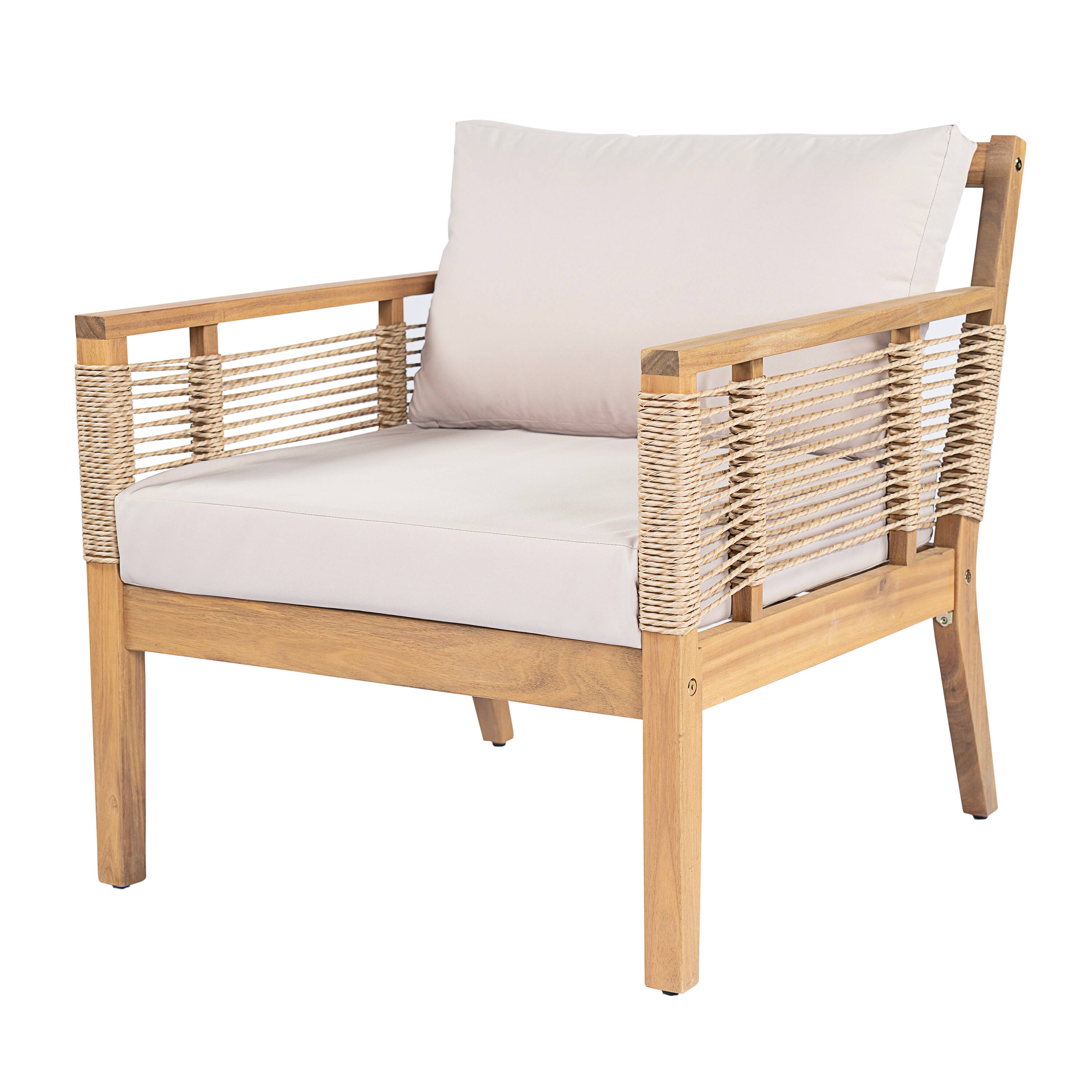 Whisen 5 Piece Outdoor Conversation Set, Acacia Wood Patio Sofa ...