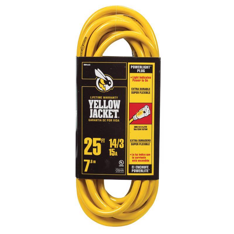 YELLOW JACKET Outdoor 25 ft. L Extension Cord 14/3 SJTW Yellow ...