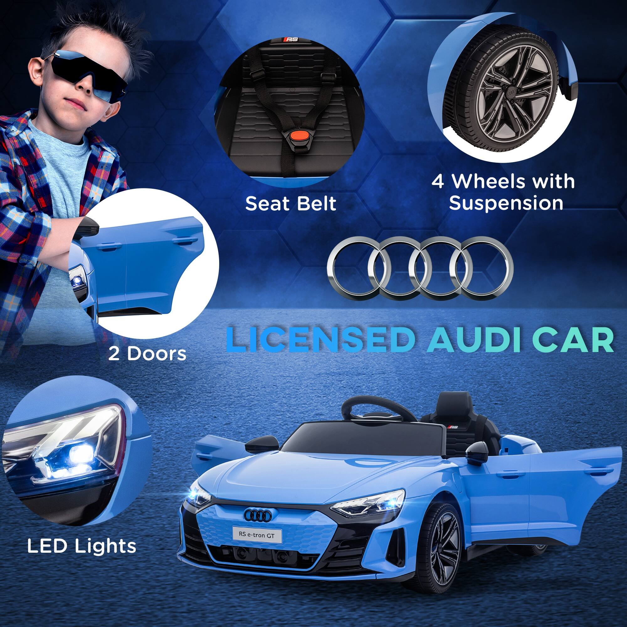 Aosom Kids Ride on Car, 12V Licensed Audi RS E tron GT 3.1 MPH Electric ...