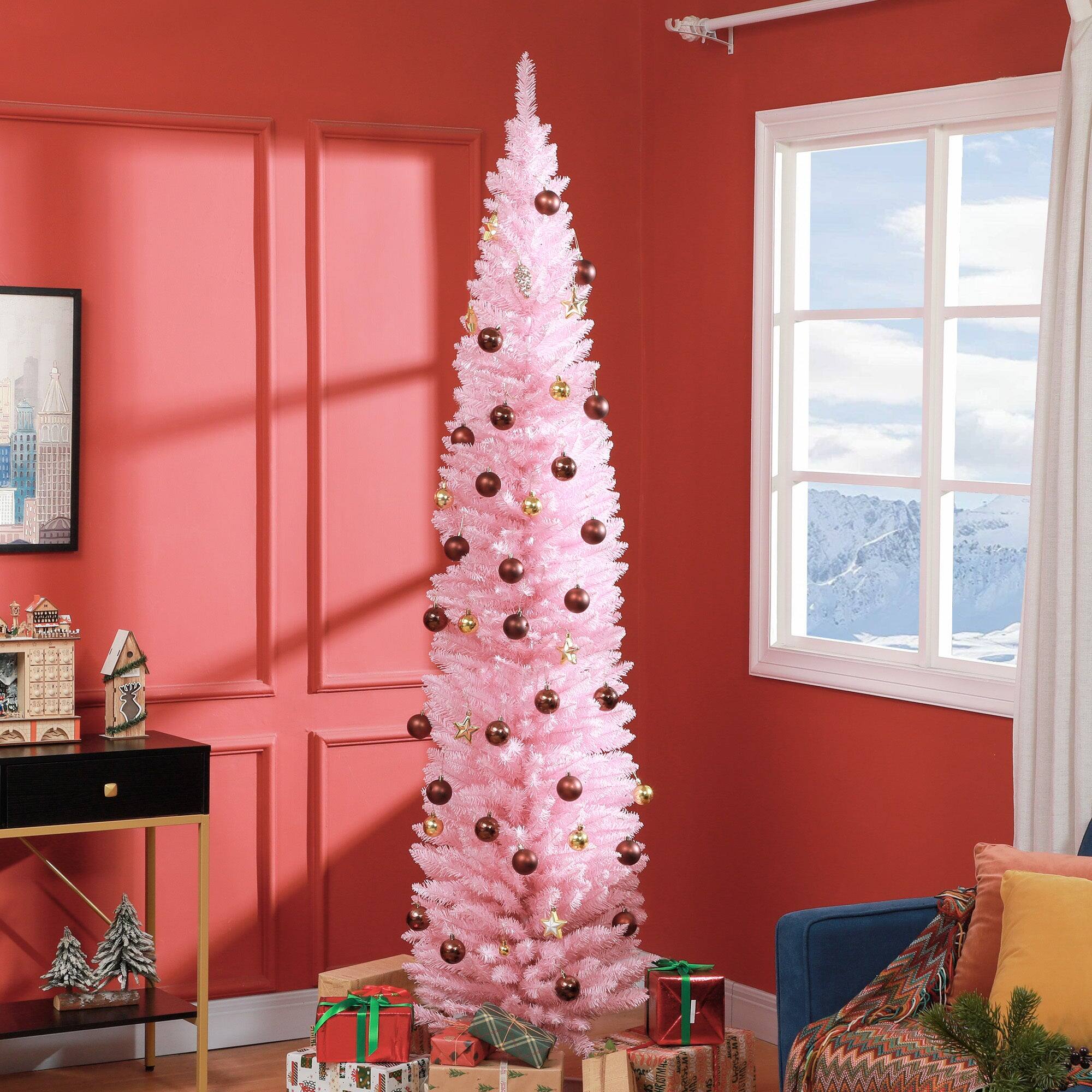BreeBe 8 ft Artificial Pencil Christmas Tree Pink W2225P249665 - Best Buy