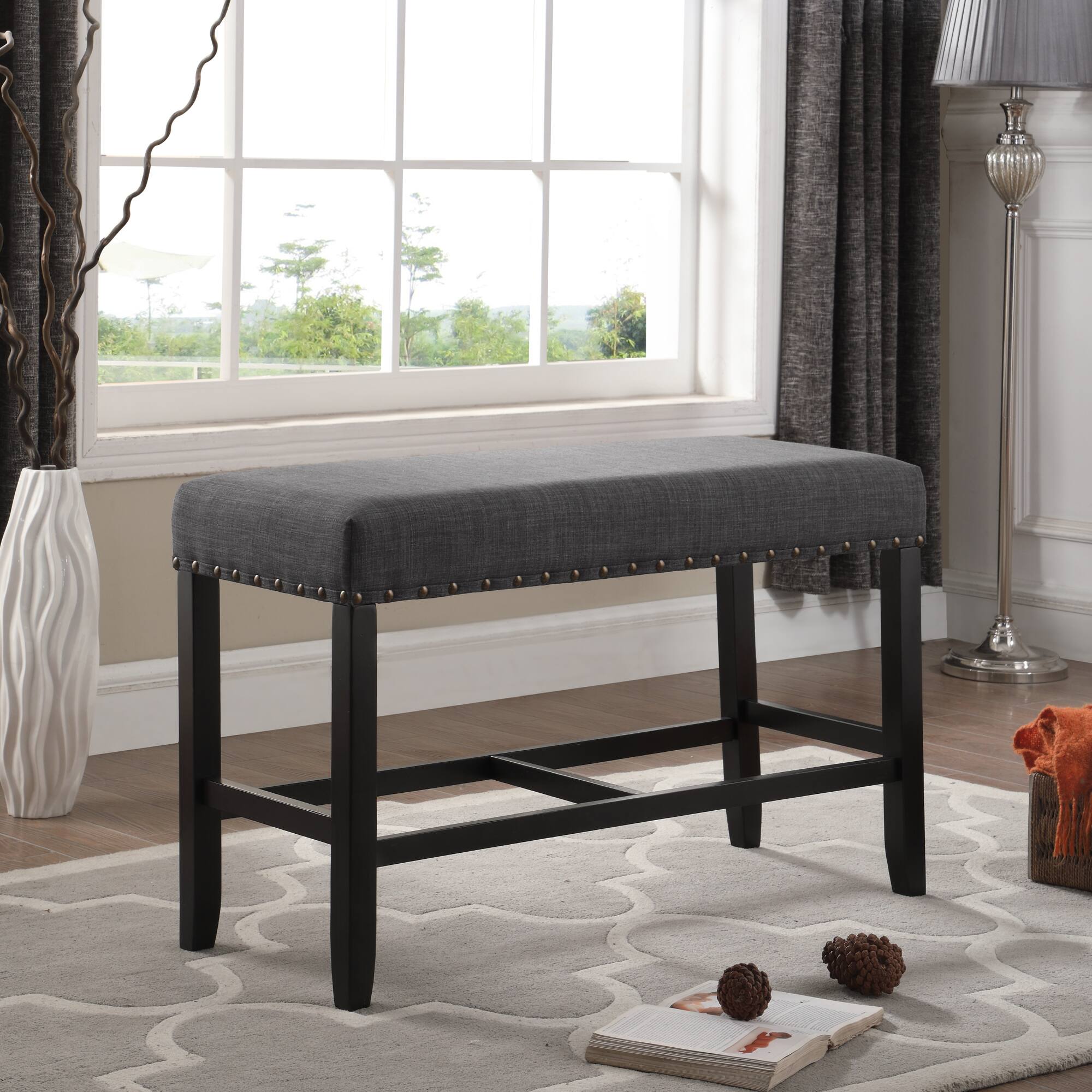 GOODSILO - Fabric Counter Height Dining Bench with Nailhead Trim and ...