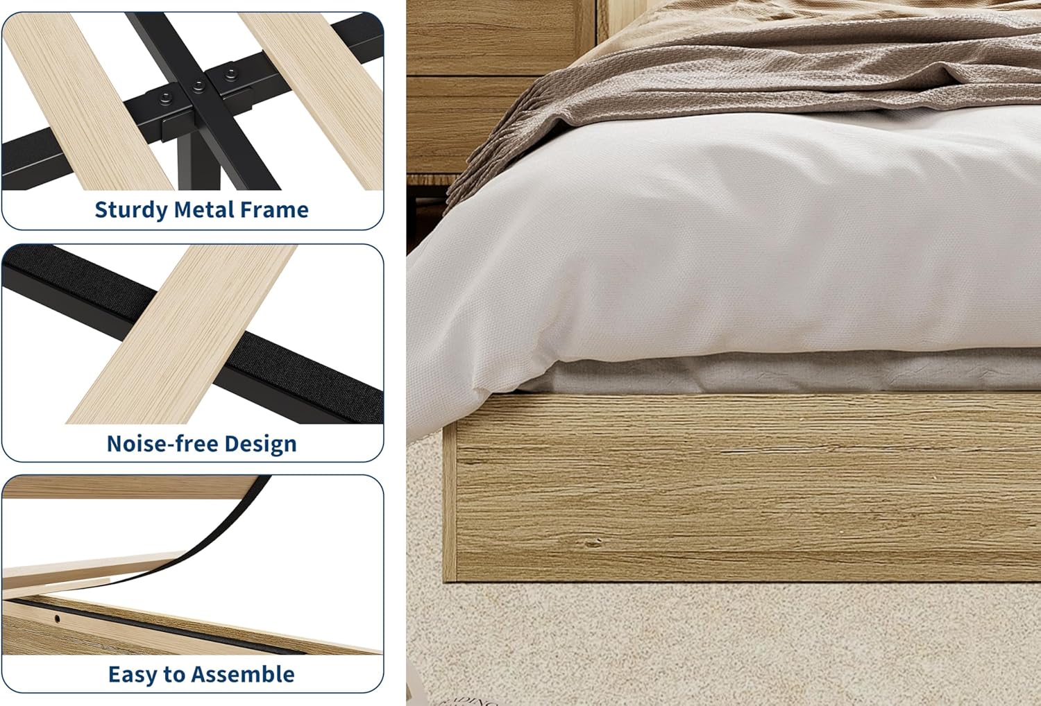 GARVEE Full Floor Standing Bed Frame, Sturdy Wood Slats, Minimalist, No ...