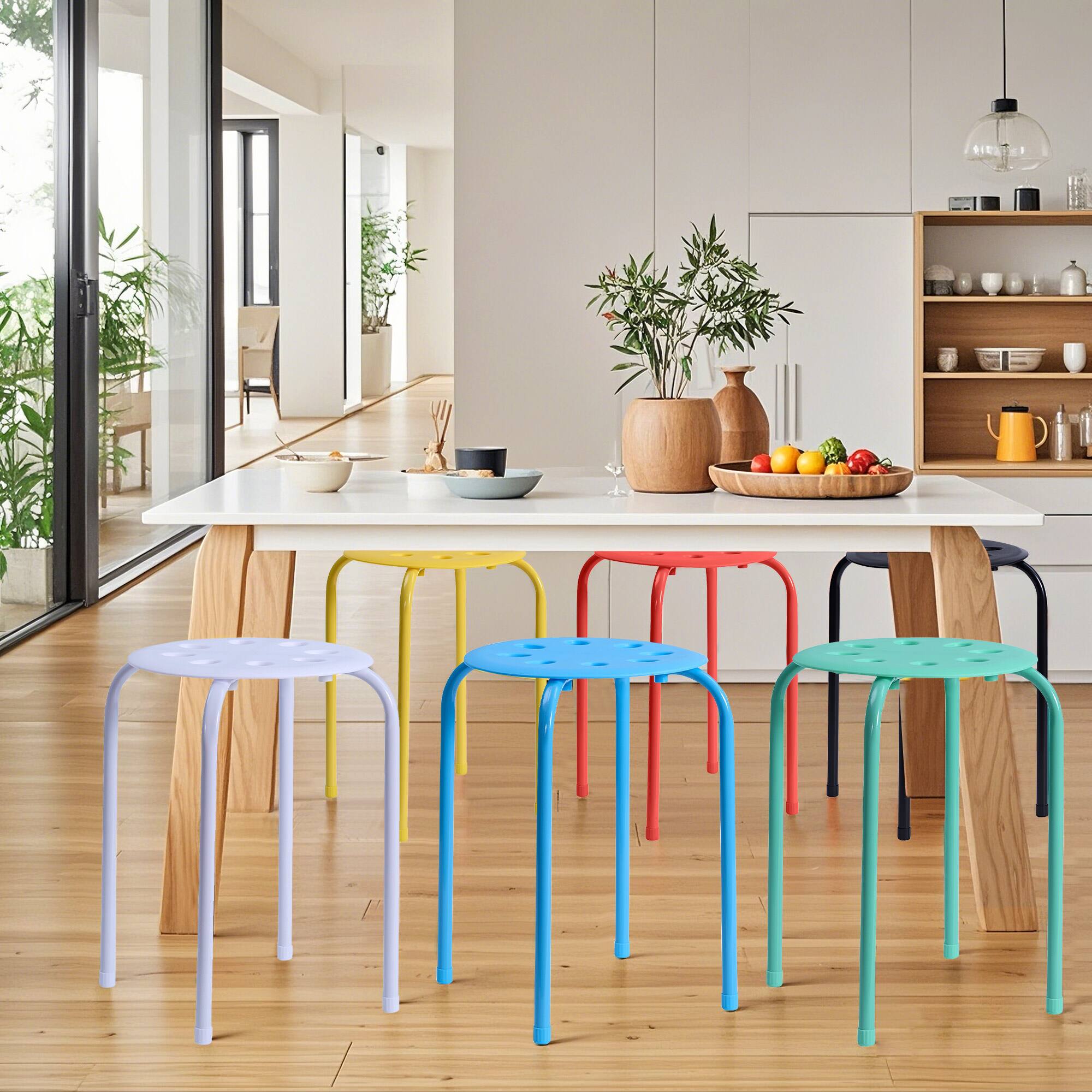 Vecelo 6Pcs Commercial Stackable Stools 265 lb Weight Capacity, Multi ...