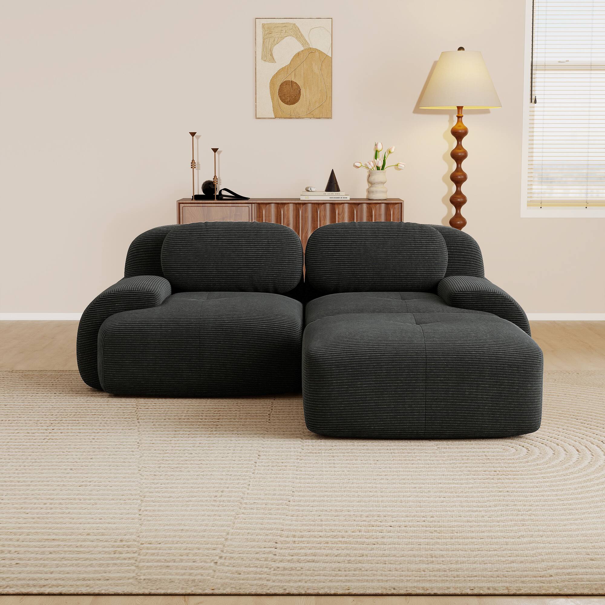 Aukfa 2 Seats + Ottoman Modular Corduroy Sectional Sofa Ergonomic ...