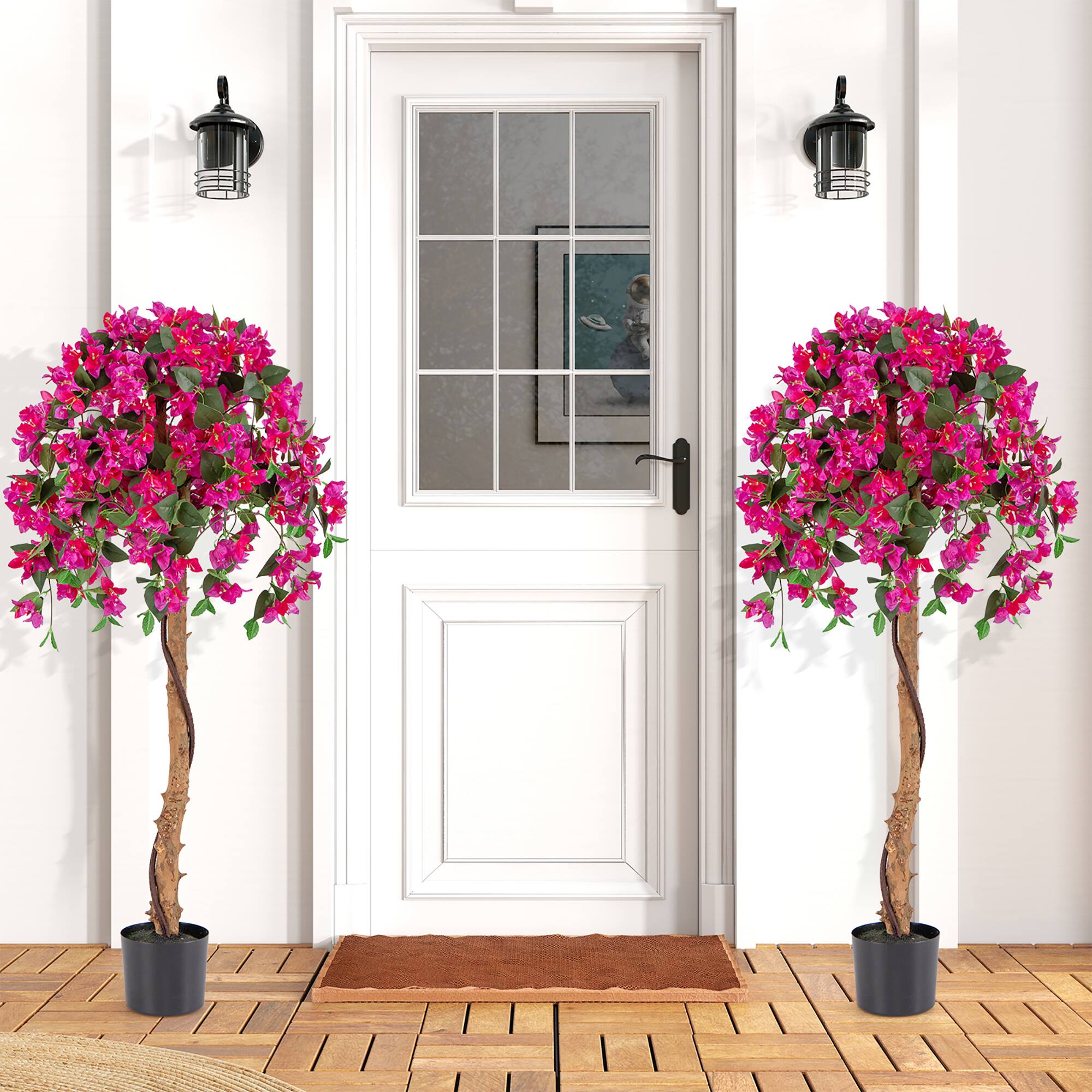 Gymax 4.5FT Artificial Tree Azalea Artificial Tree w/ Plastic Pot for ...