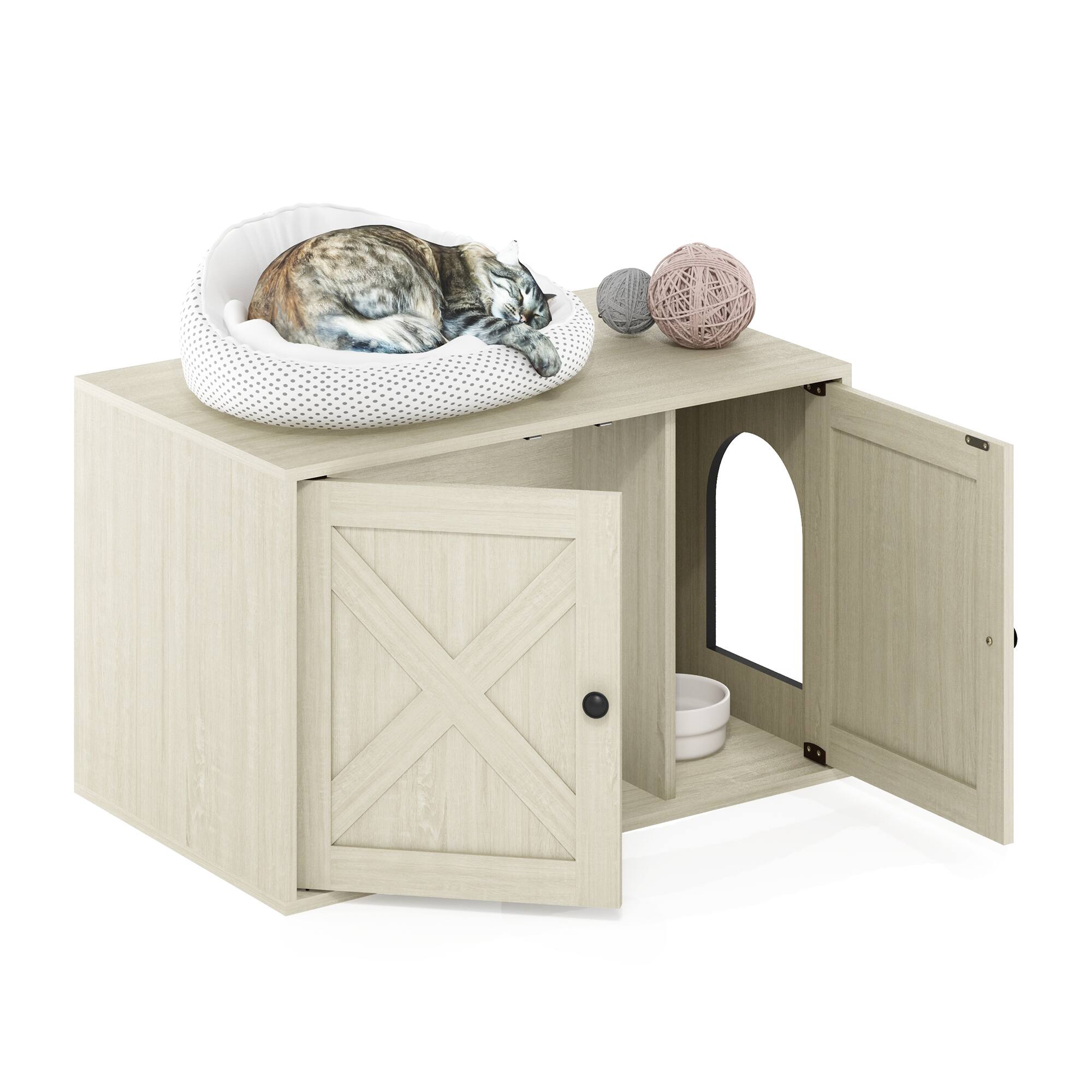 Furinno Peli Farmhouse Cat Litter Box Enclosure White Wash FH22302WW ...