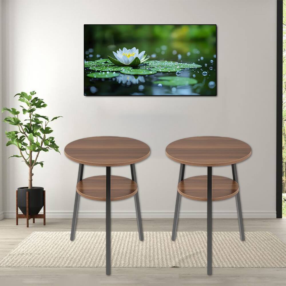 Hivvago Set of 2 Round Two Tier Side Tables with Open Storage Shelf and ...