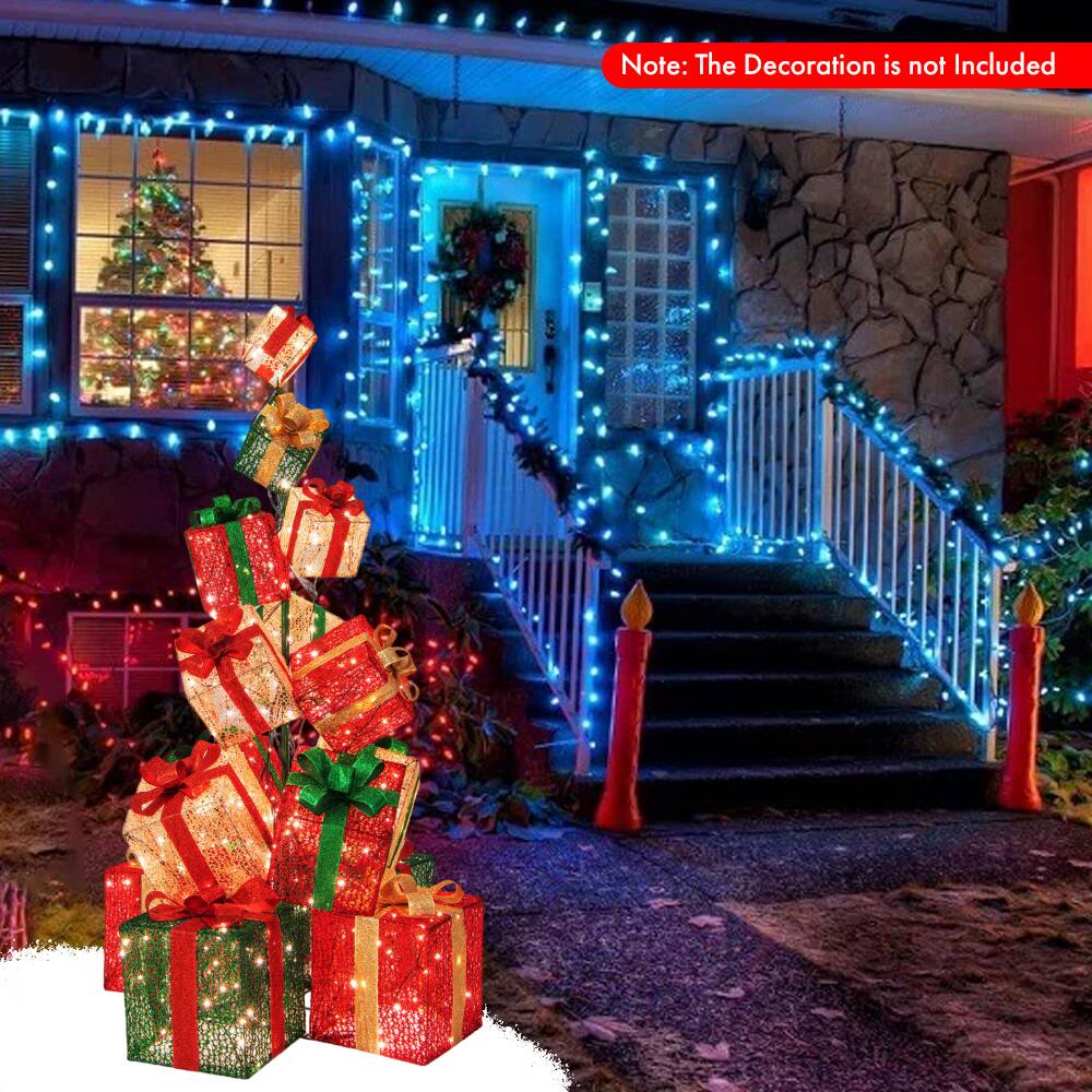 BreeBe 15 Piece Stacked Christmas Gift Box Tower with 450 Warm White ...