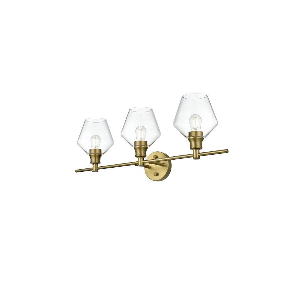 Living District Gene 3 Light and Clear Glass Wall Sconce Satin Gold ...