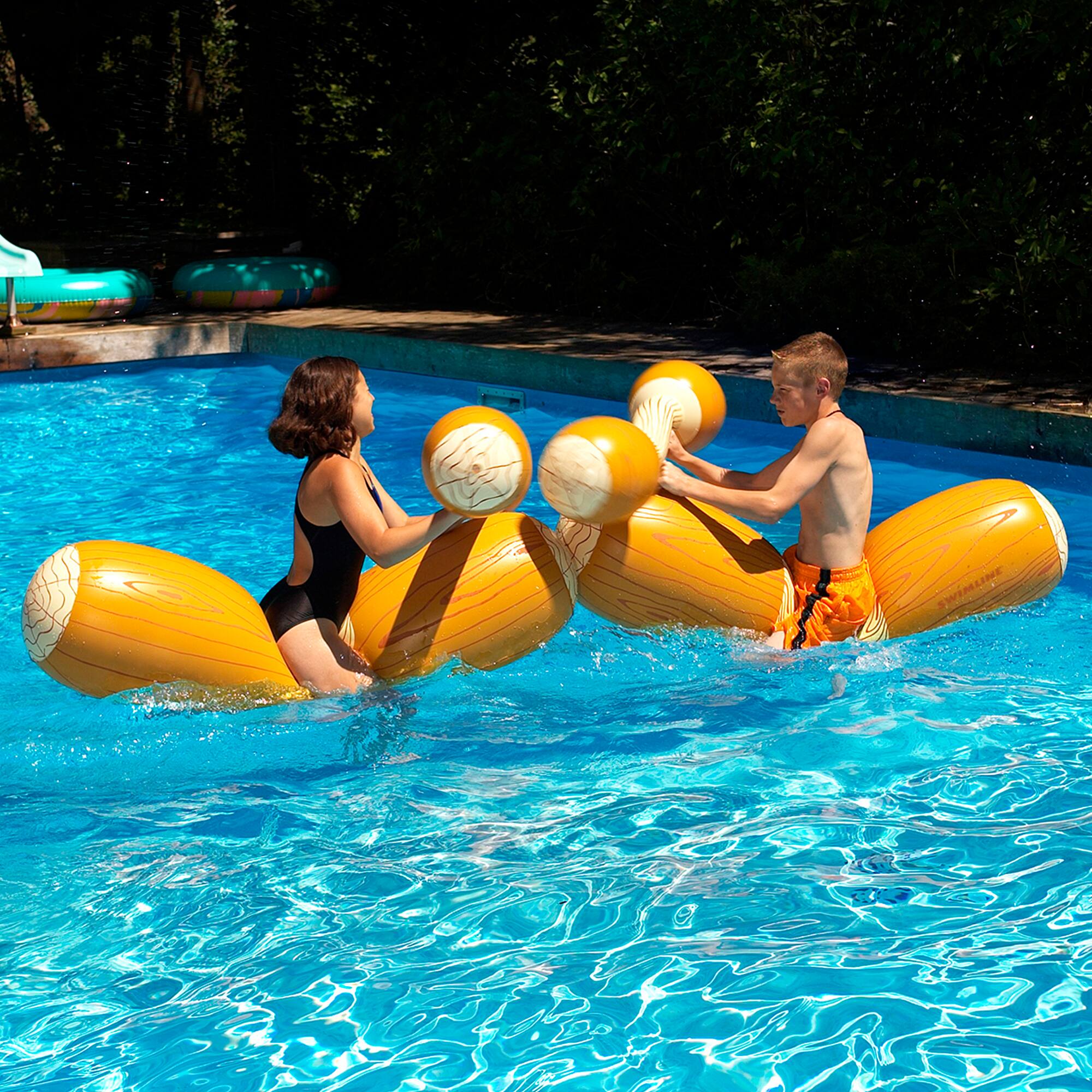 Swim Central 54" and White Inflatable Swimming Pool Log Flume Joust Set ...