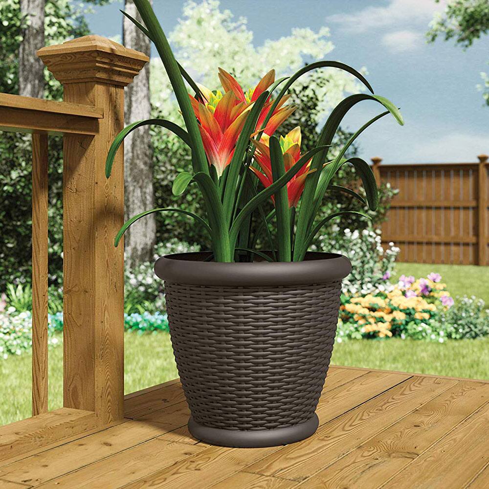 Suncast Resin Decorative Wicker Patio Planter Pot Brown 1816WJ - Best Buy