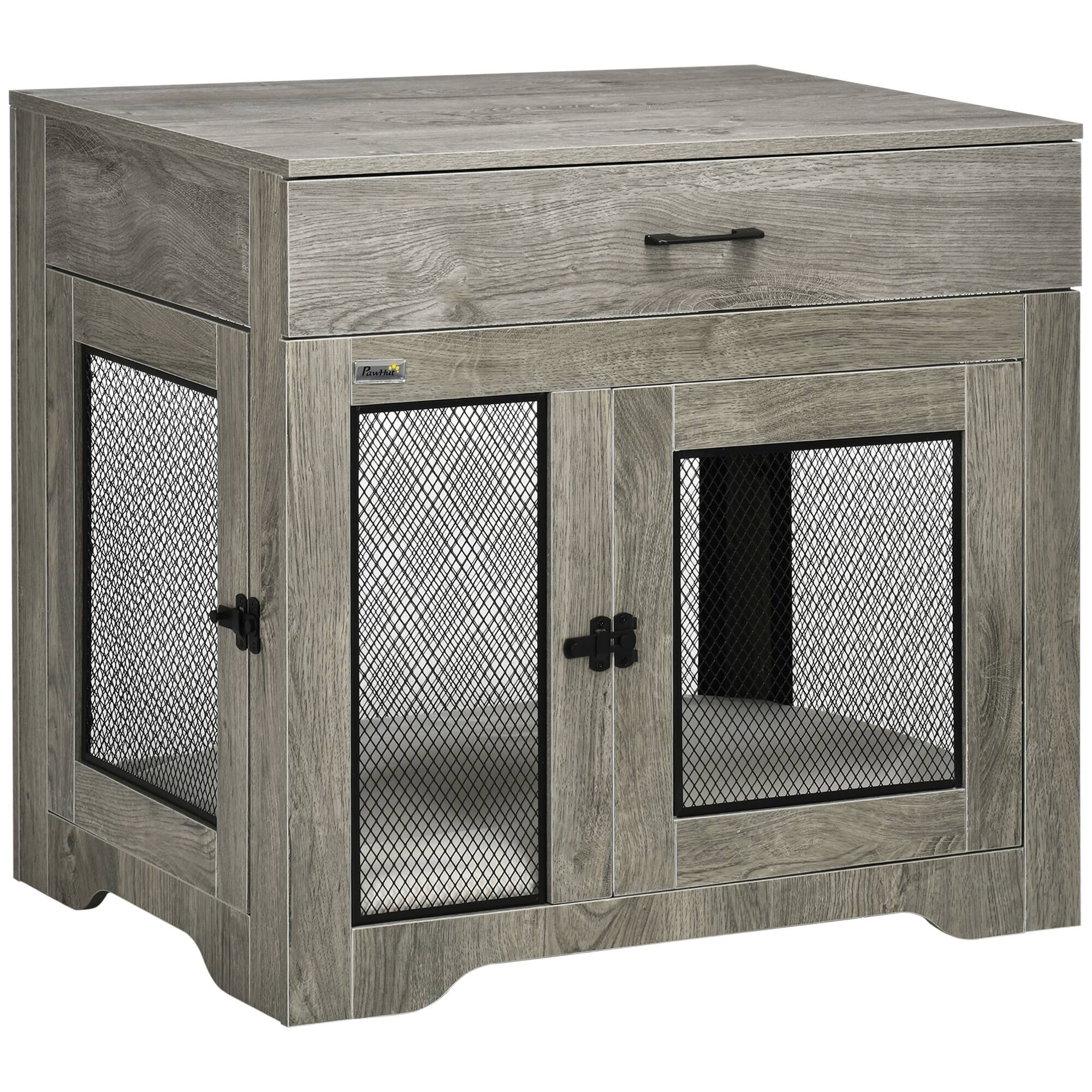 Siljoy Dog Crate End Table with Washable Cushion & Drawer, 2‑Door ...