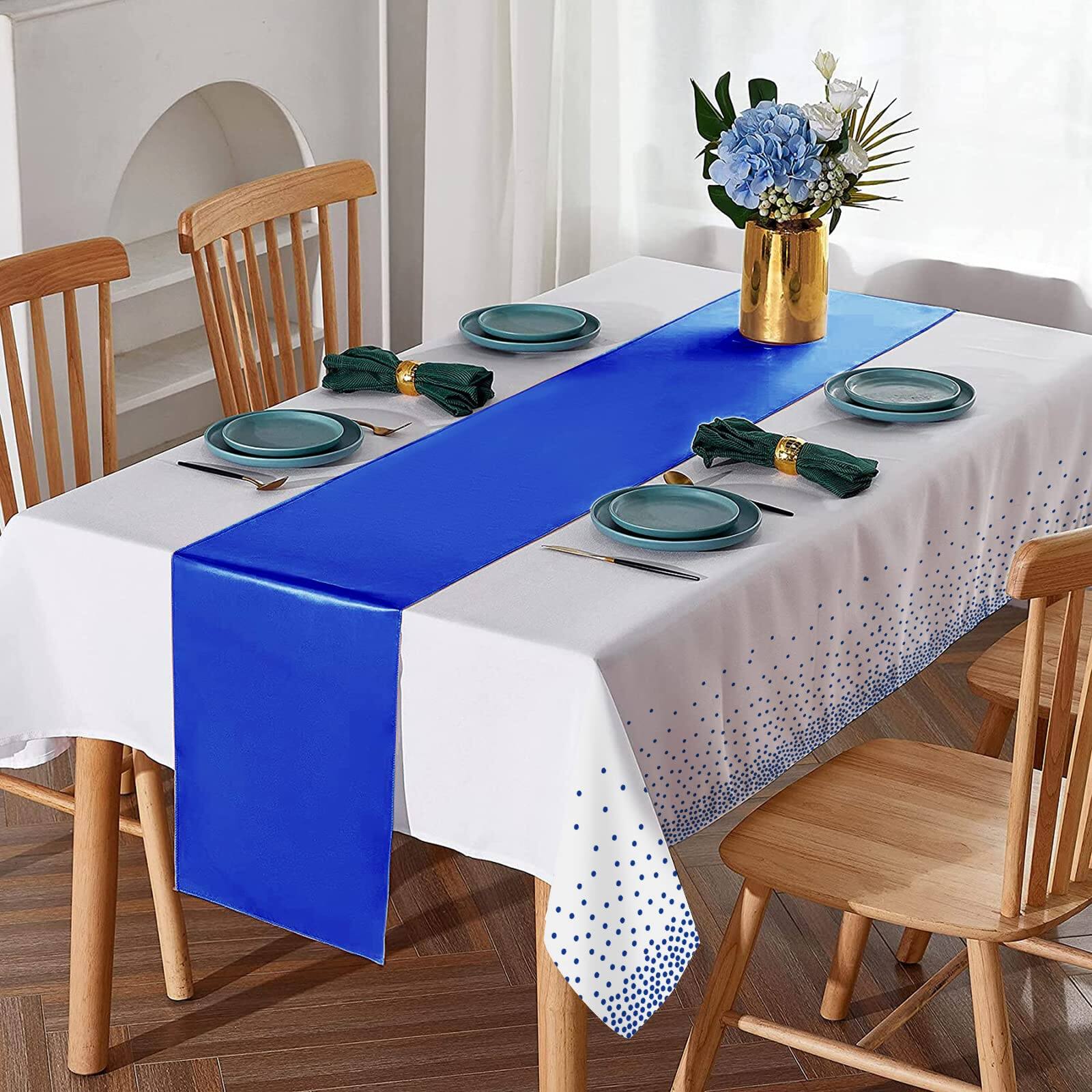 Dapper Styles Disposable Plastic Tablecloths And Satin Table Runner ...