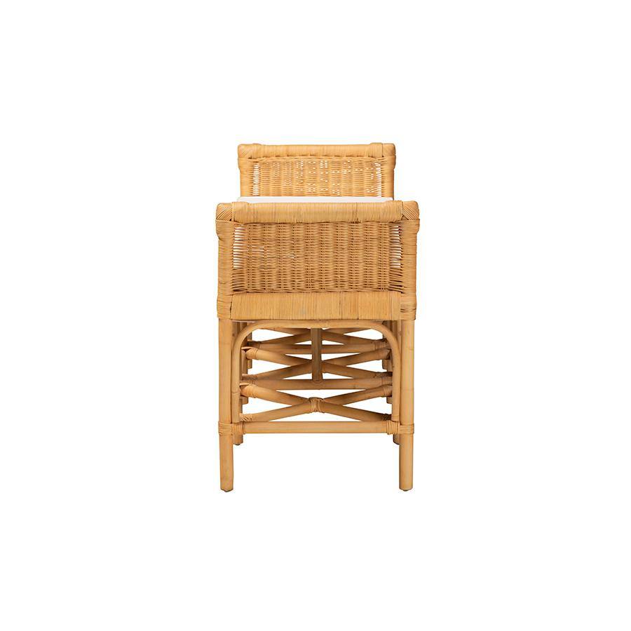 bali & pari Nairi Modern Bohemian Natural Brown Rattan Bench White ...