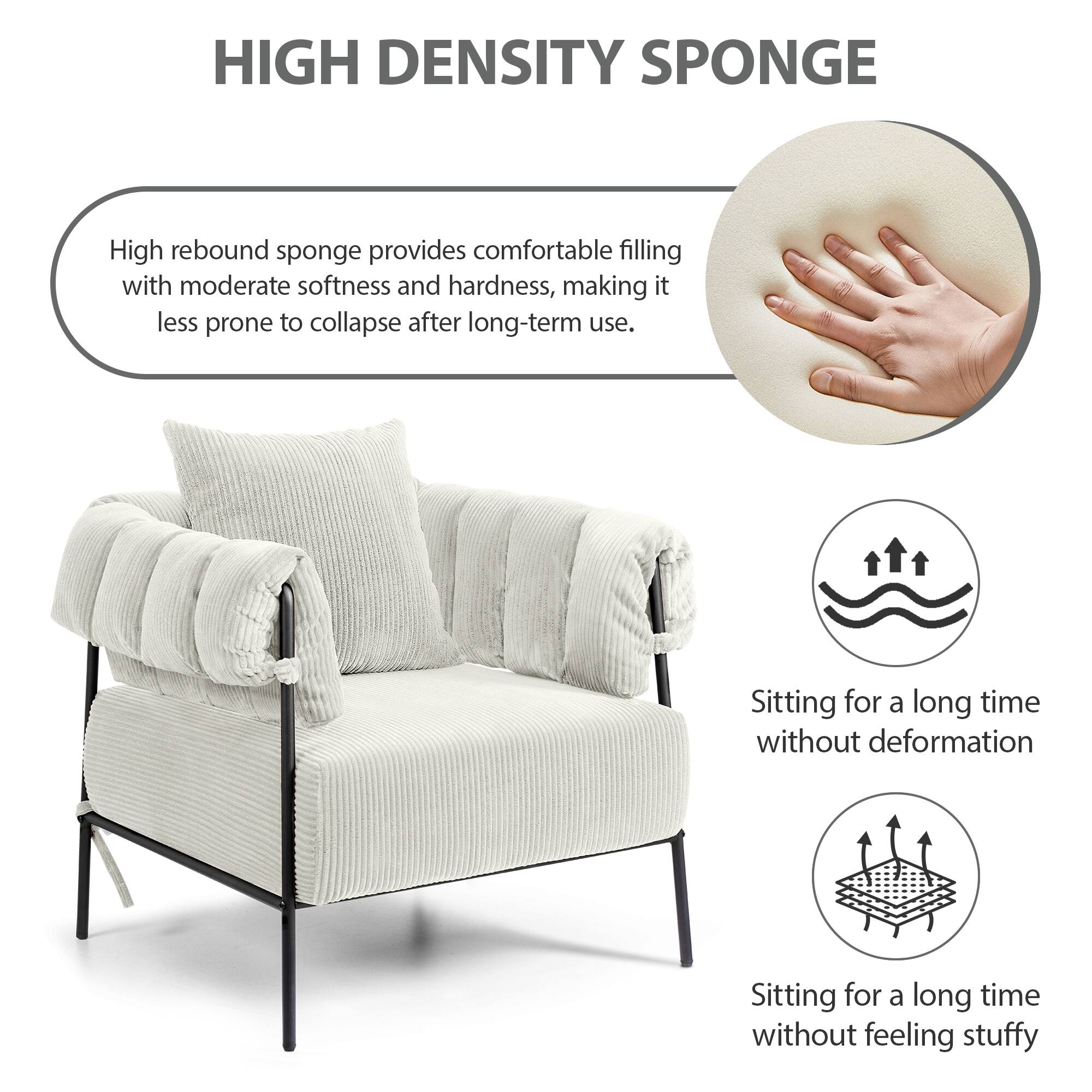 KERDOM Corduroy Barrel Accent Chair, Modern Upholstered Armchair Cozy ...