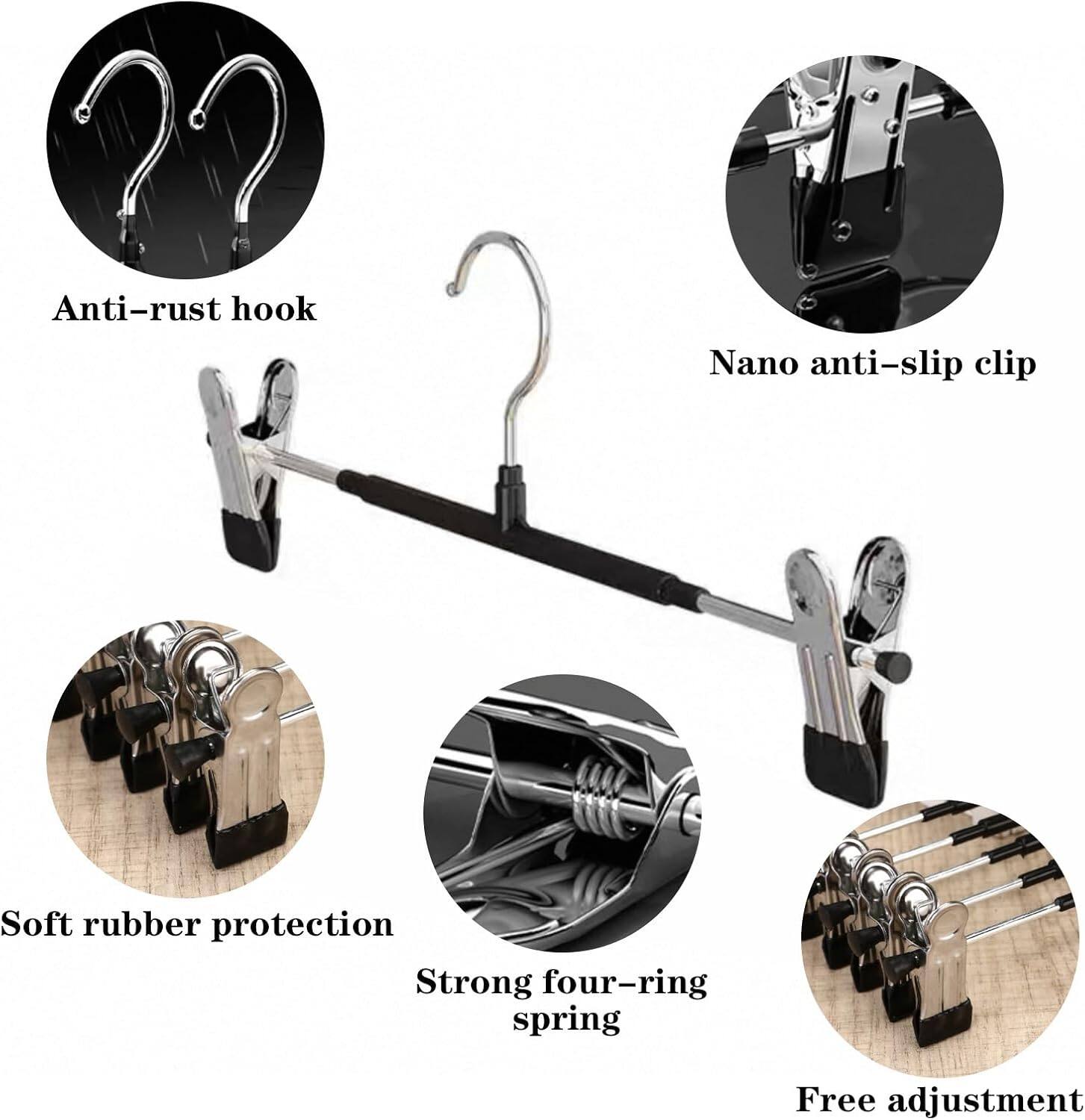 Auledio Pants Hangers, 30 Pack Adjustable Clothes Hangers, 360° Swivel ...