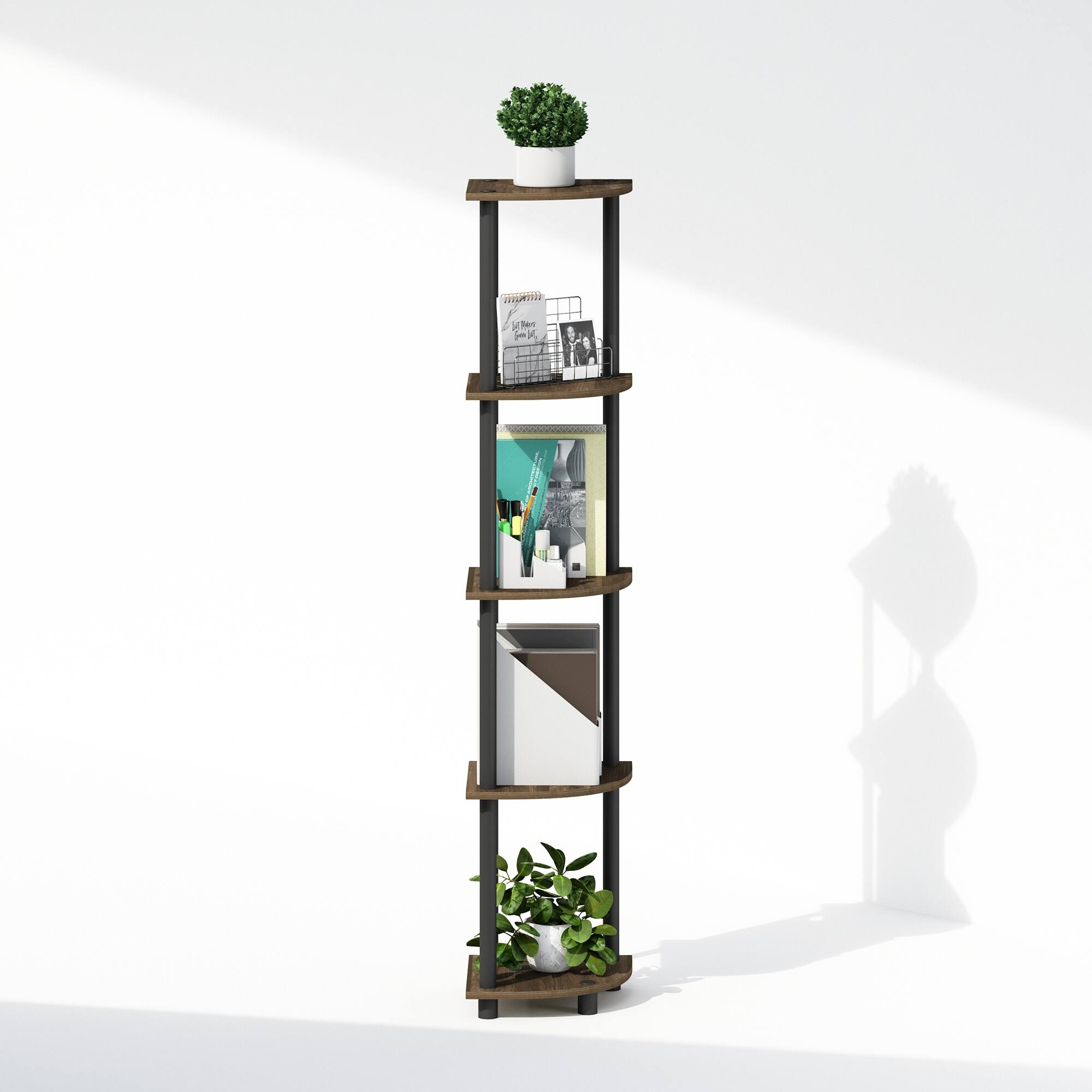 Furinno TURN N TUBE Corner Shelf, Corner Display Rack, 5 Tier Shelving ...