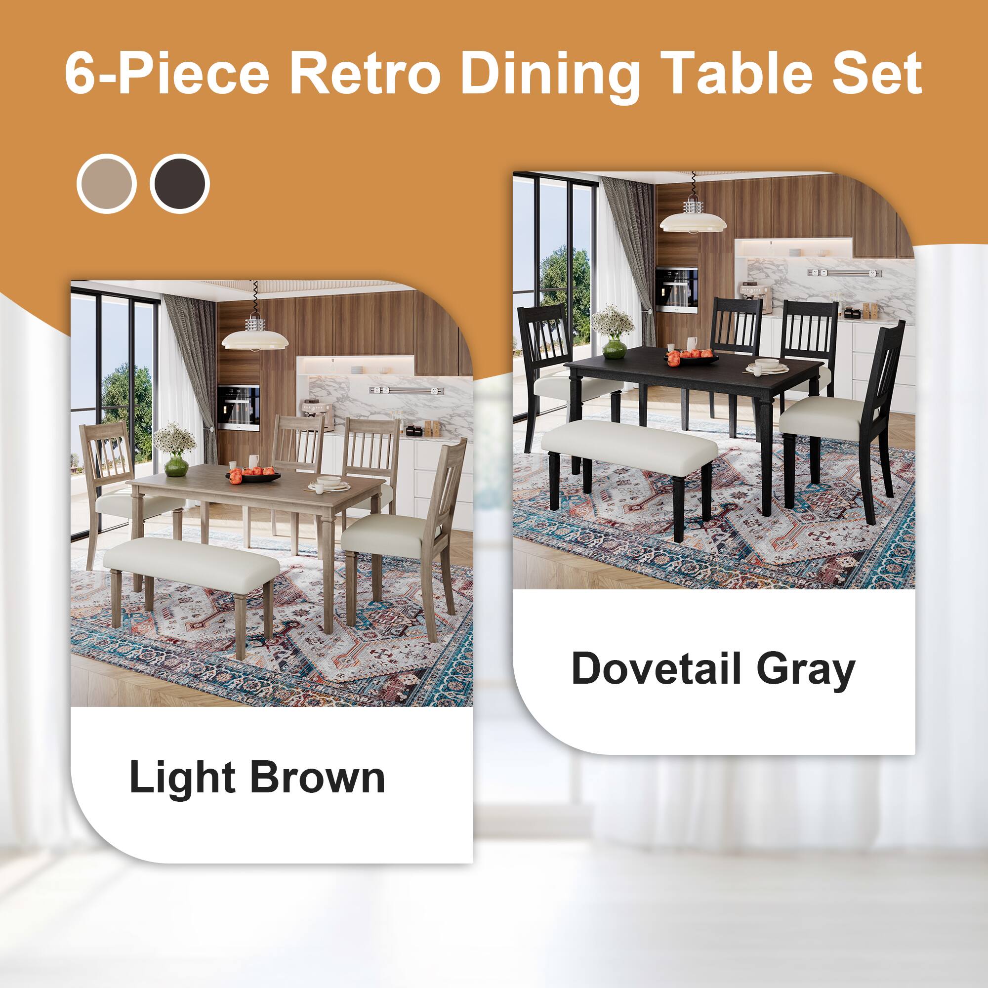 TinyHomie 6 Piece Retro Dining Room Set Classic Kitchen Furniture Set ...