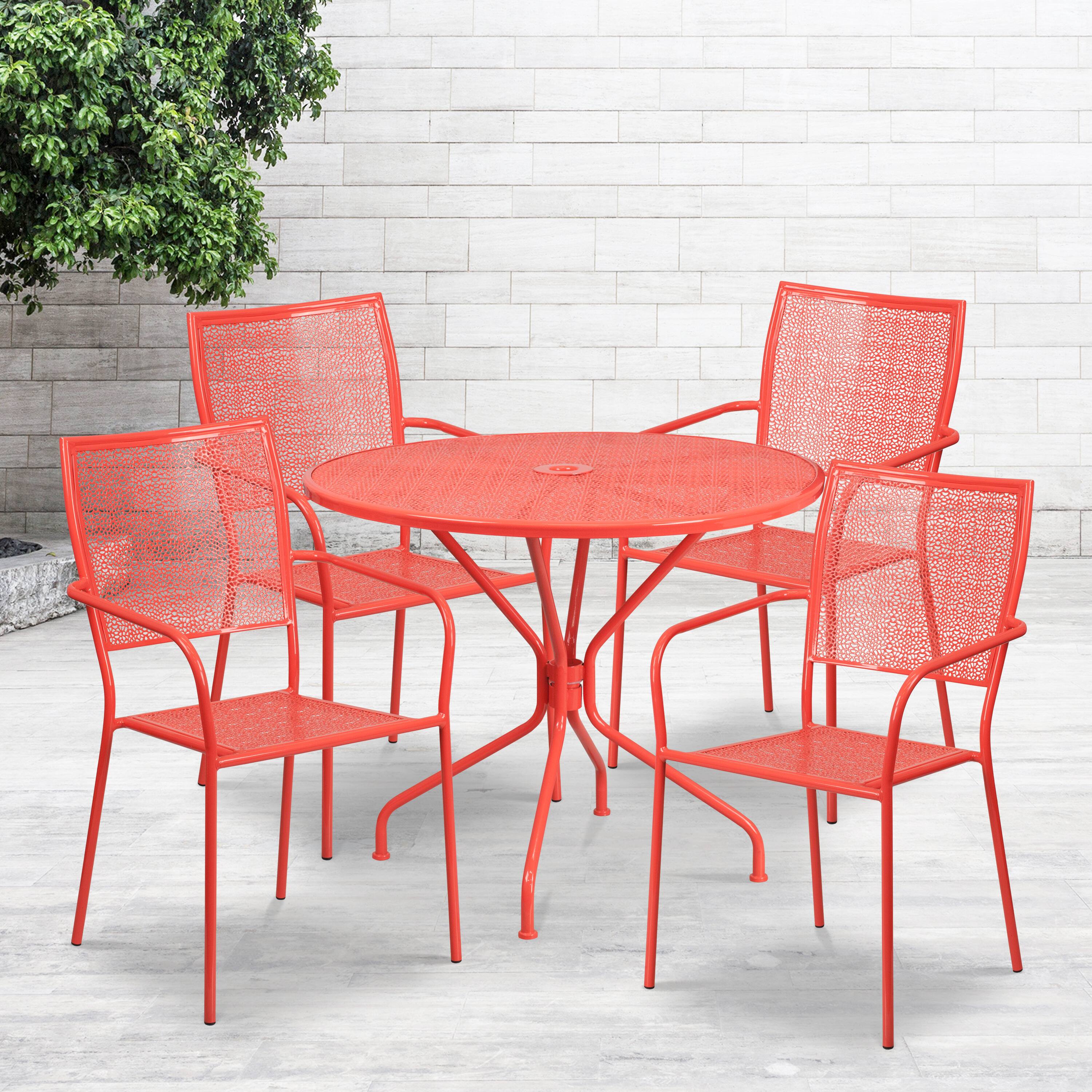 Emma + Oliver Commercial Grade 35.25" Round Metal Garden Patio Table ...