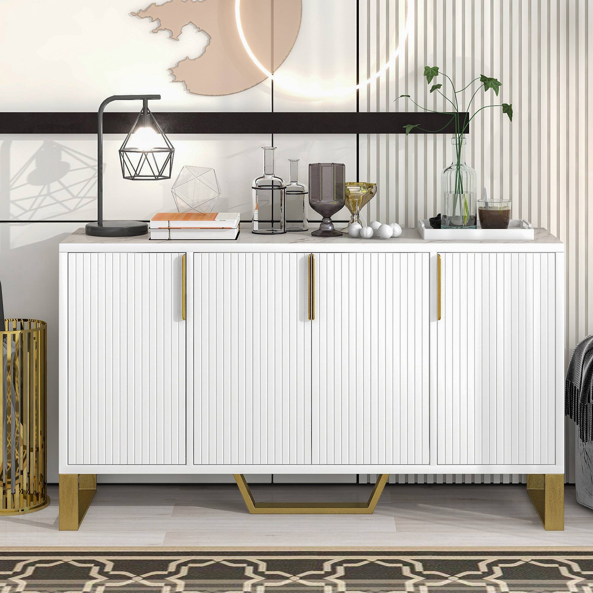 Spaco Modern sideboard, Buffet with 4 Doors, Metal handles, Legs and Adjustable Shelves Kitchen ...