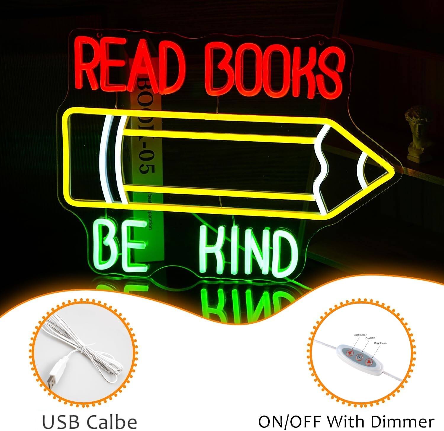 Auledio Read Books Be Kind Neon Sign Pencil Led Neon Light for Wall ...