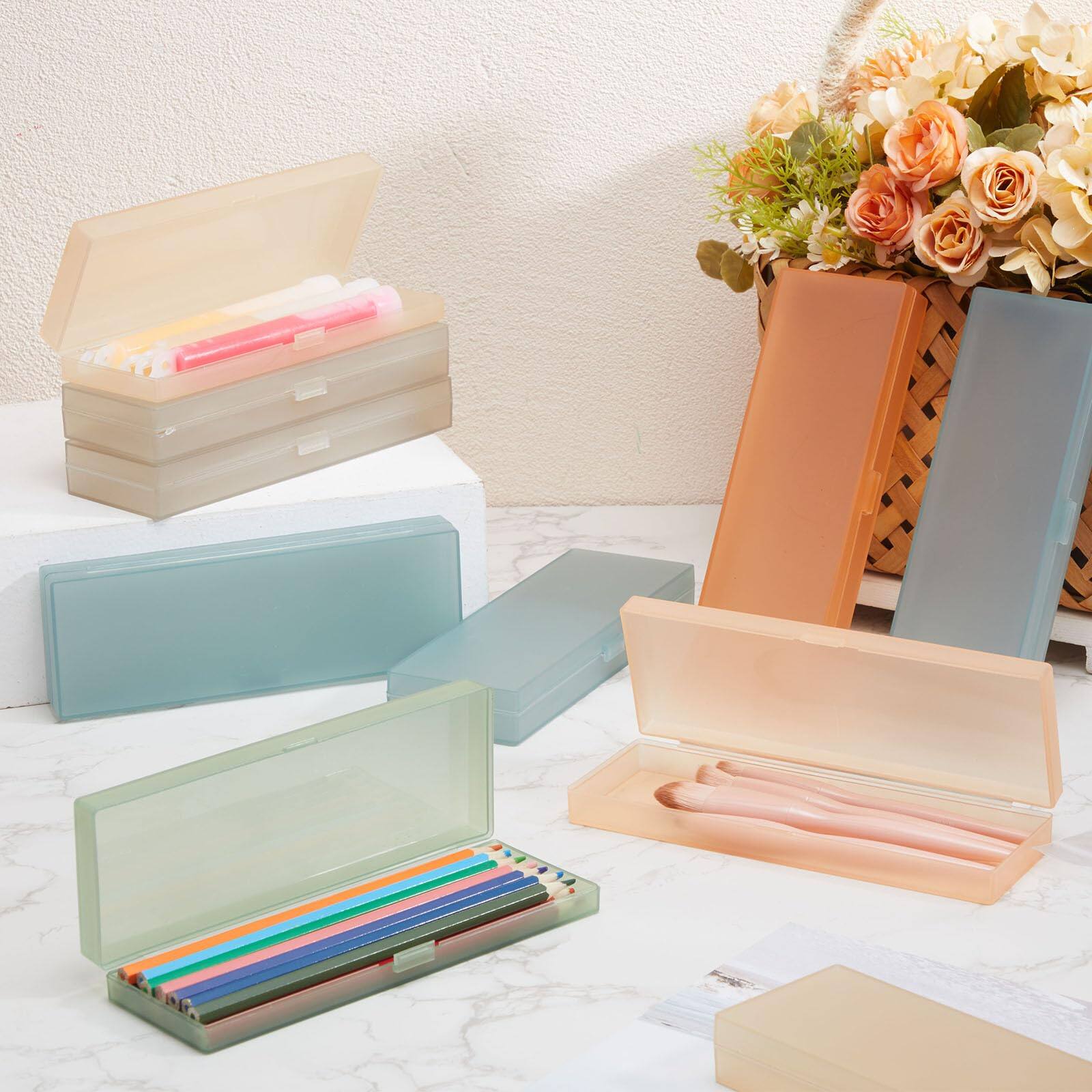 Dapper Styles 36 Plastic Pencil Case Bulk Boxes Frosted Pens Holder With Hinged Lid And Snap ...