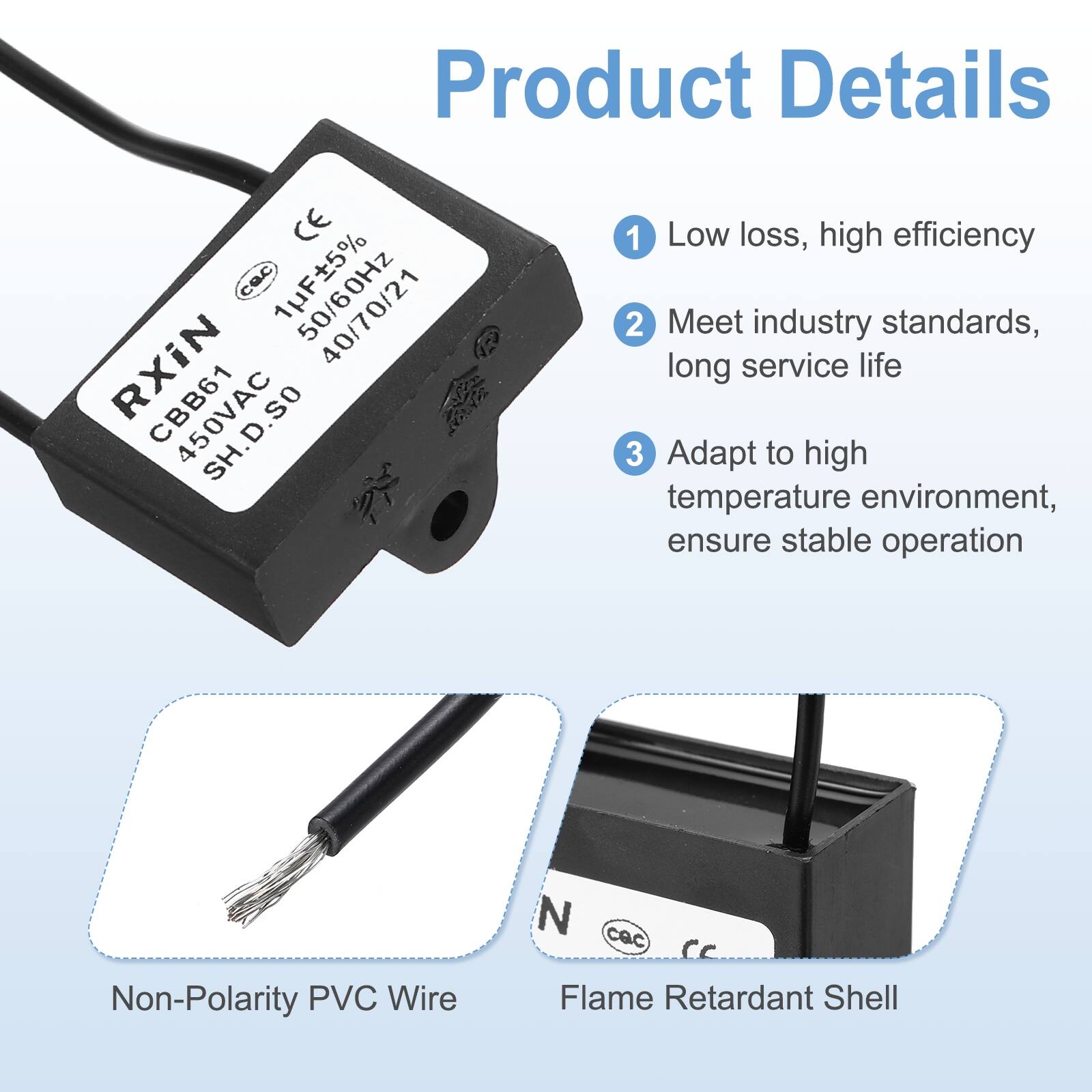 Unique Bargains 2pcs 1uF CBB61 Capacitor, AC 450V 2 Wire for Ceiling ...