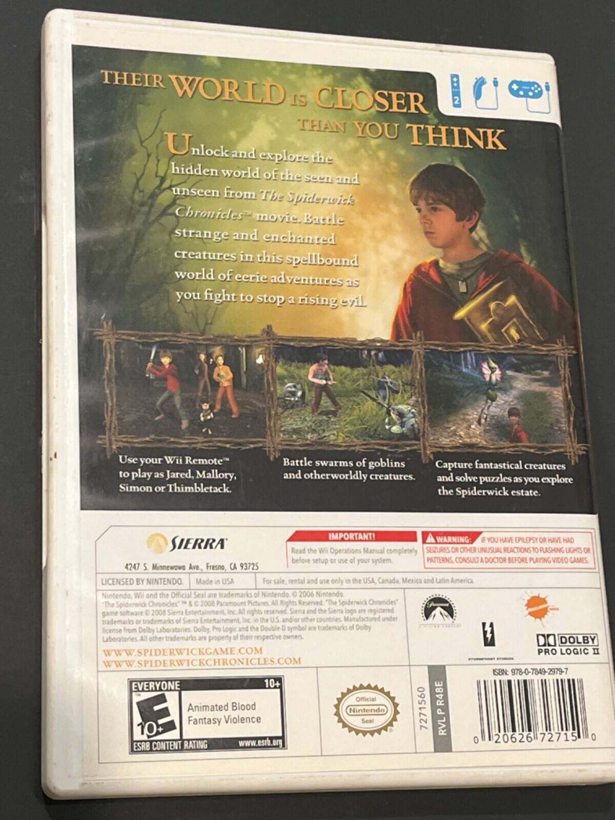 Nintendo Spiderwick Chronicles VIDEOGAMES Nintendo Wii 020626727150 ...