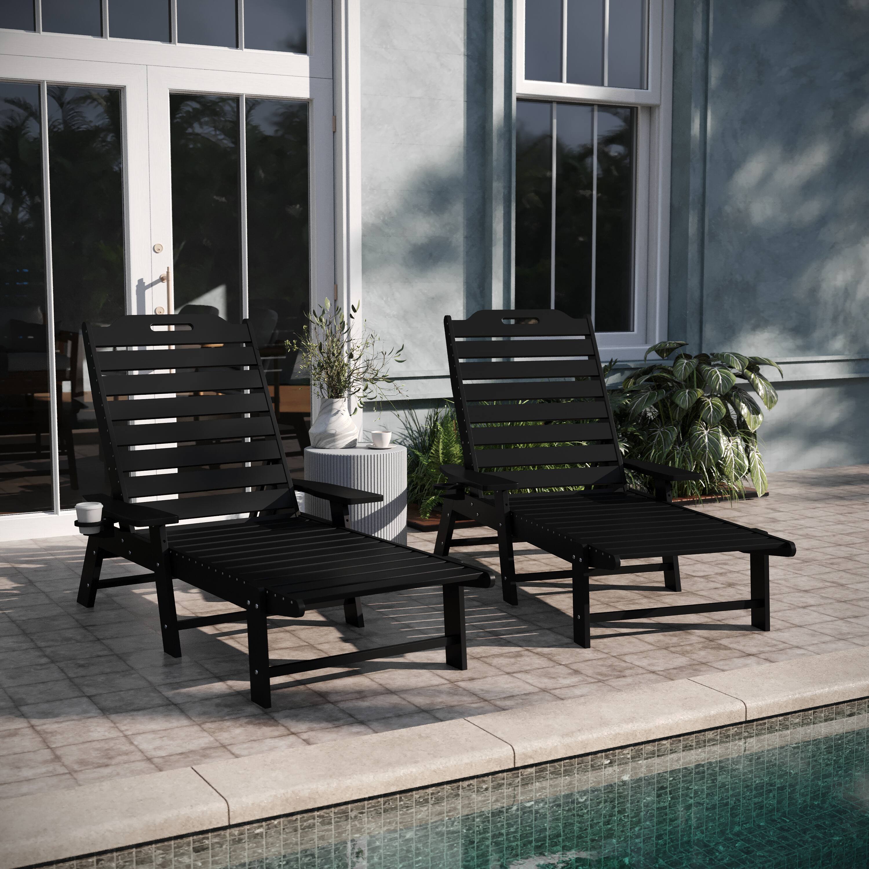Emma + Oliver Ventura Set of 2 Poly Resin Adjustable Adirondack Lounger ...