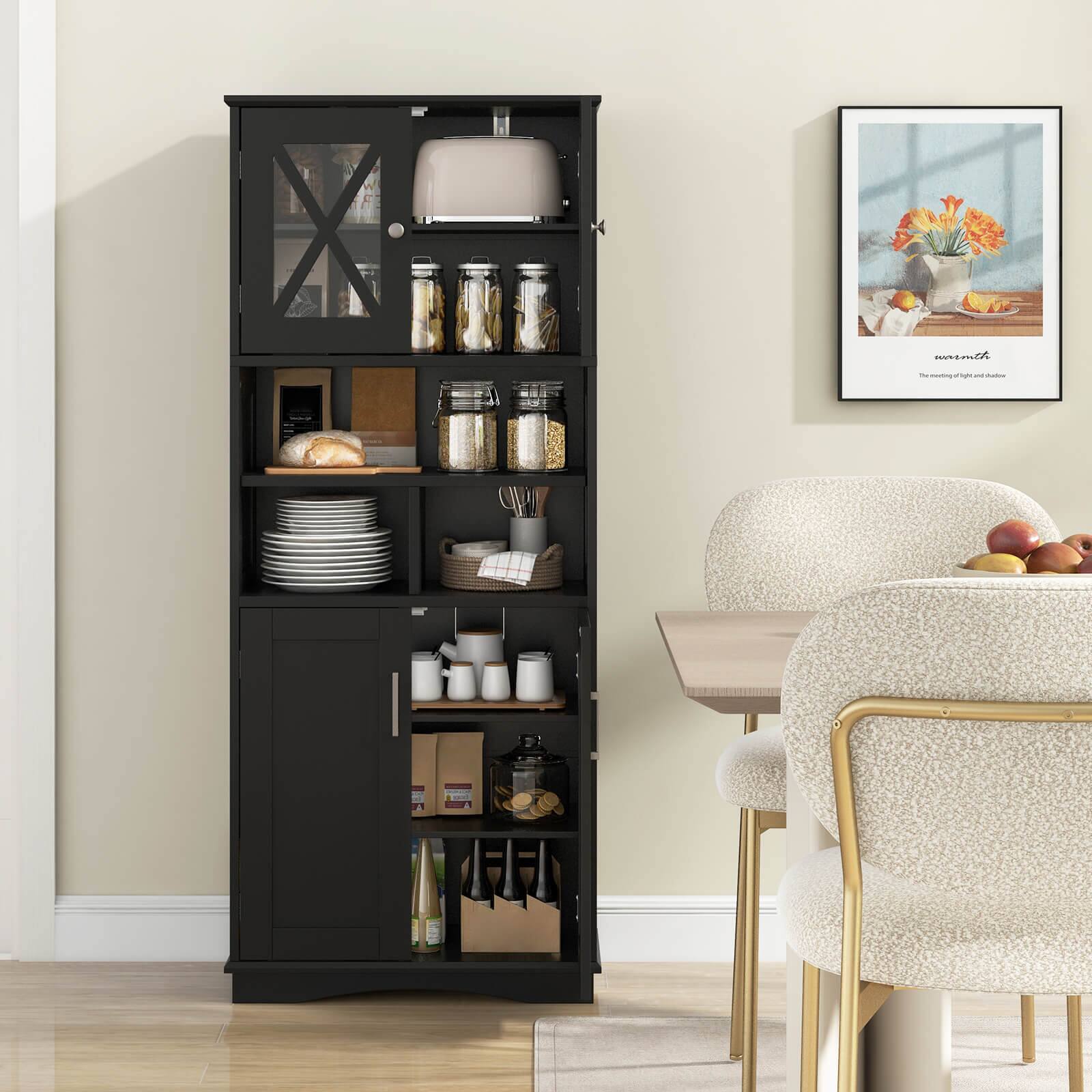 Costway Tall Bathroom Cabinet Large Floor Storage Cabinet with Acrylic ...