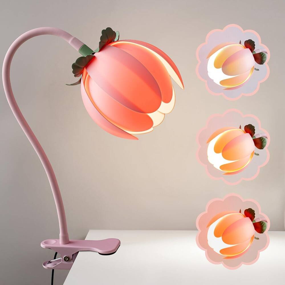 RTMB Pink Clip On LED Desk Lamp with Flexible Gooseneck and 3 Color ...