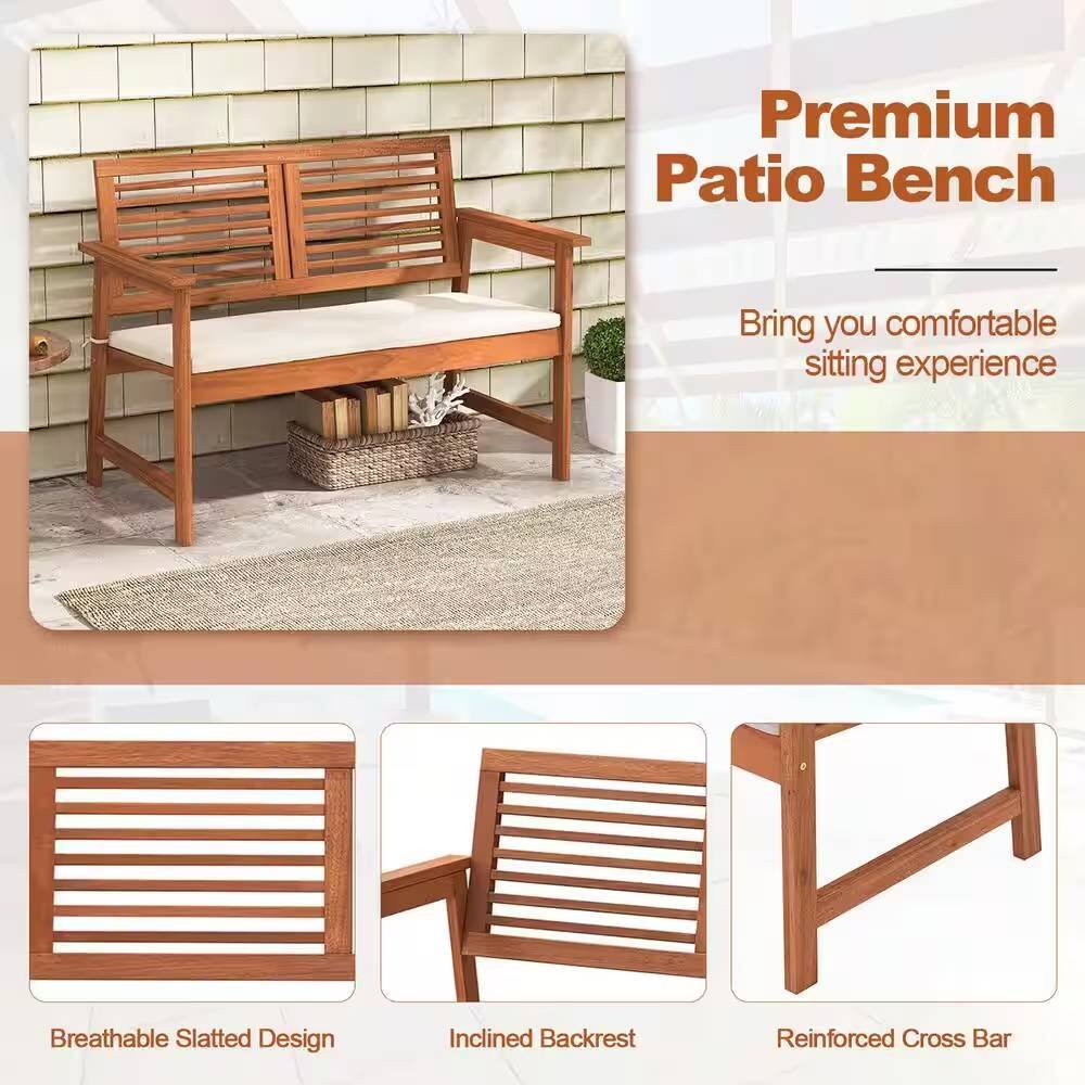 SlickBlue Solid Wood Garden Bench with Armrests, Slatted Back & Cushion ...